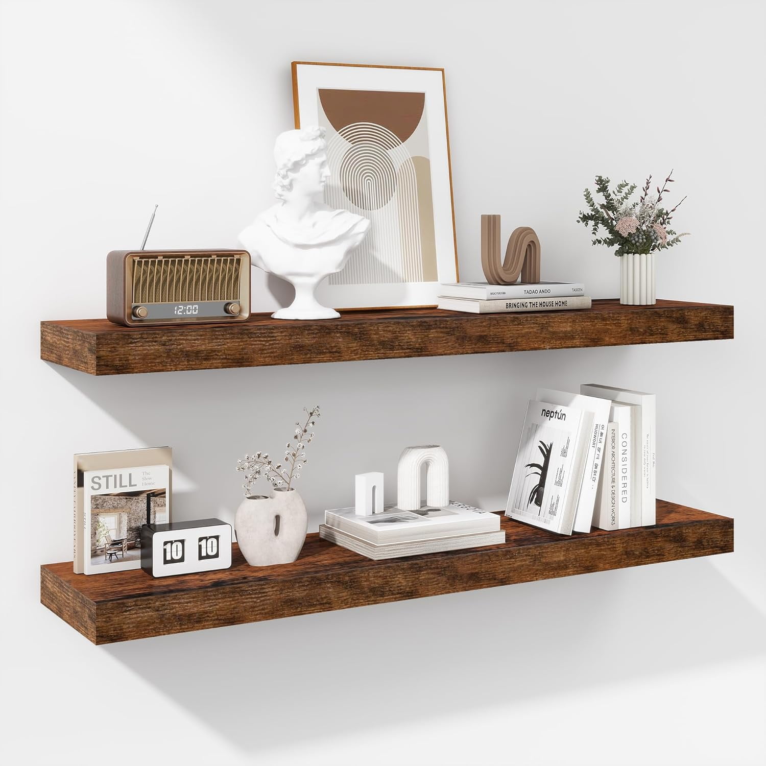 36 Inch Floating Shelves - Deep Rustic Wooden Wall Shelves - Extra ...