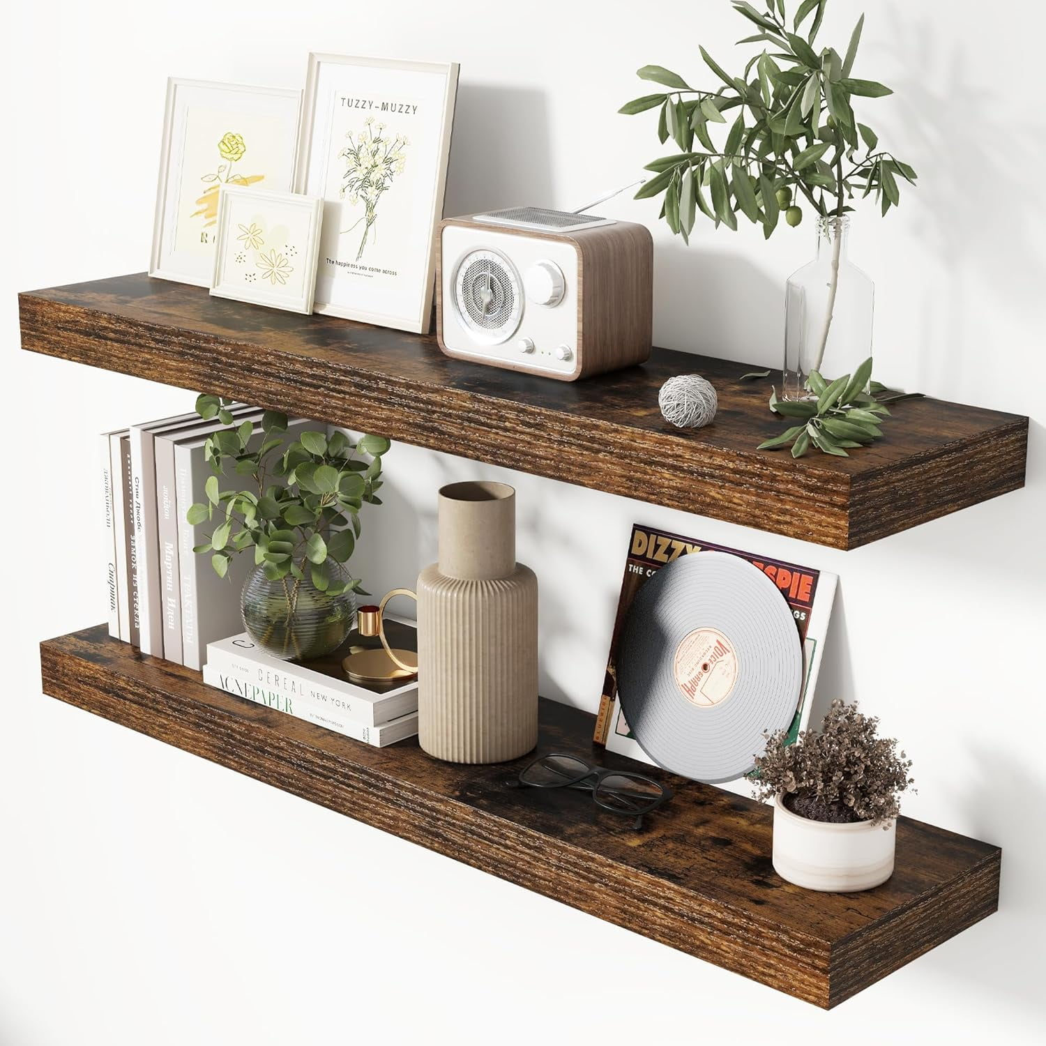 36 Inch Floating Shelves for Wall 8 Inch Deep Rustic Brown Shelves Set ...