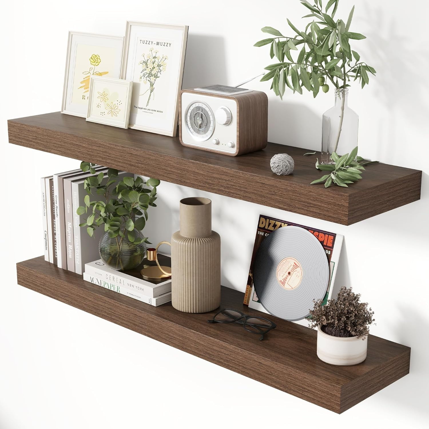 36 Inch Floating Shelves for Wall 8 Inch Deep Walnut Shelves Set of 2 ...