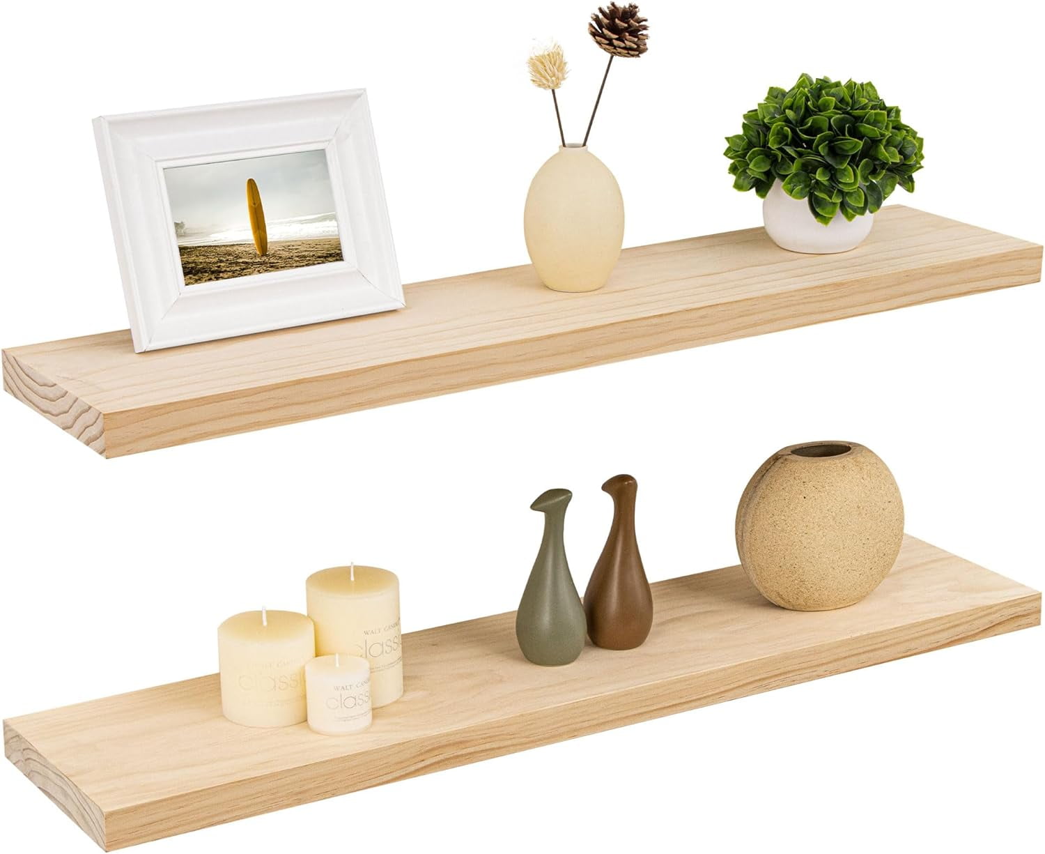 36 Inch Floating Shelves for Wall, Deep Rustic Solid Pine Wood Wall ...