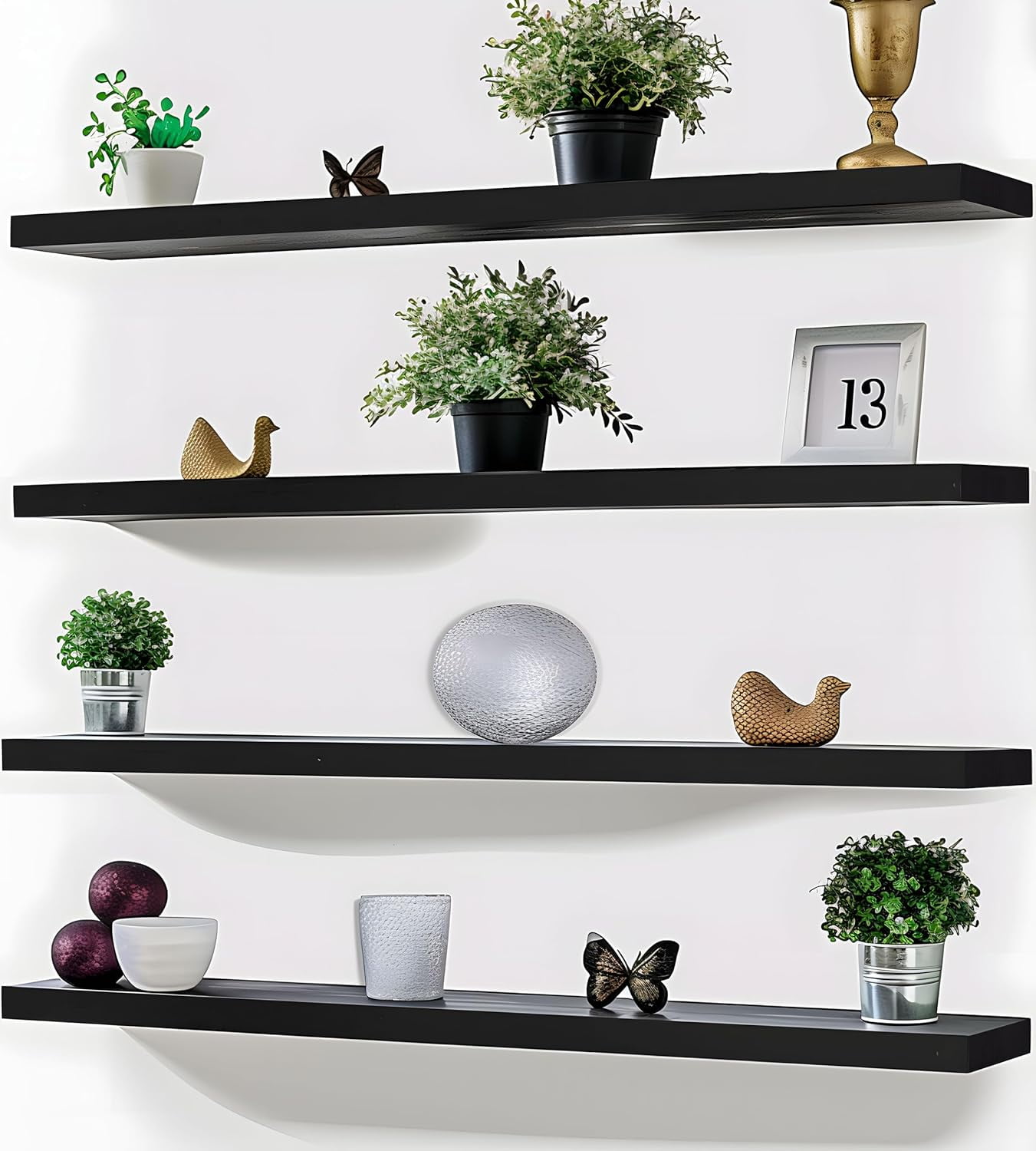 36 Inch Floating Shelves for Wall, Wood Wall Shelves for Bedroom, Black ...