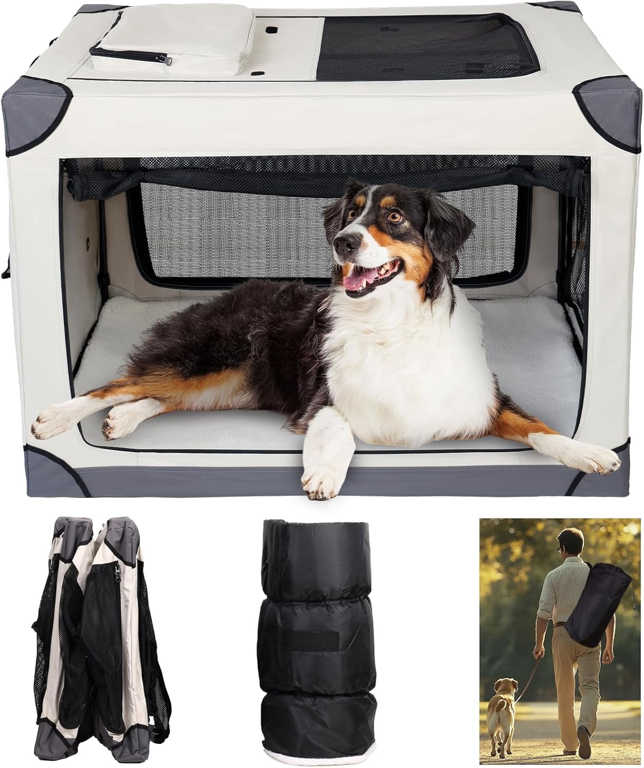 36 Inch Foldable Dog Crate - Portable Pet Travel Crate Kennel for Large ...