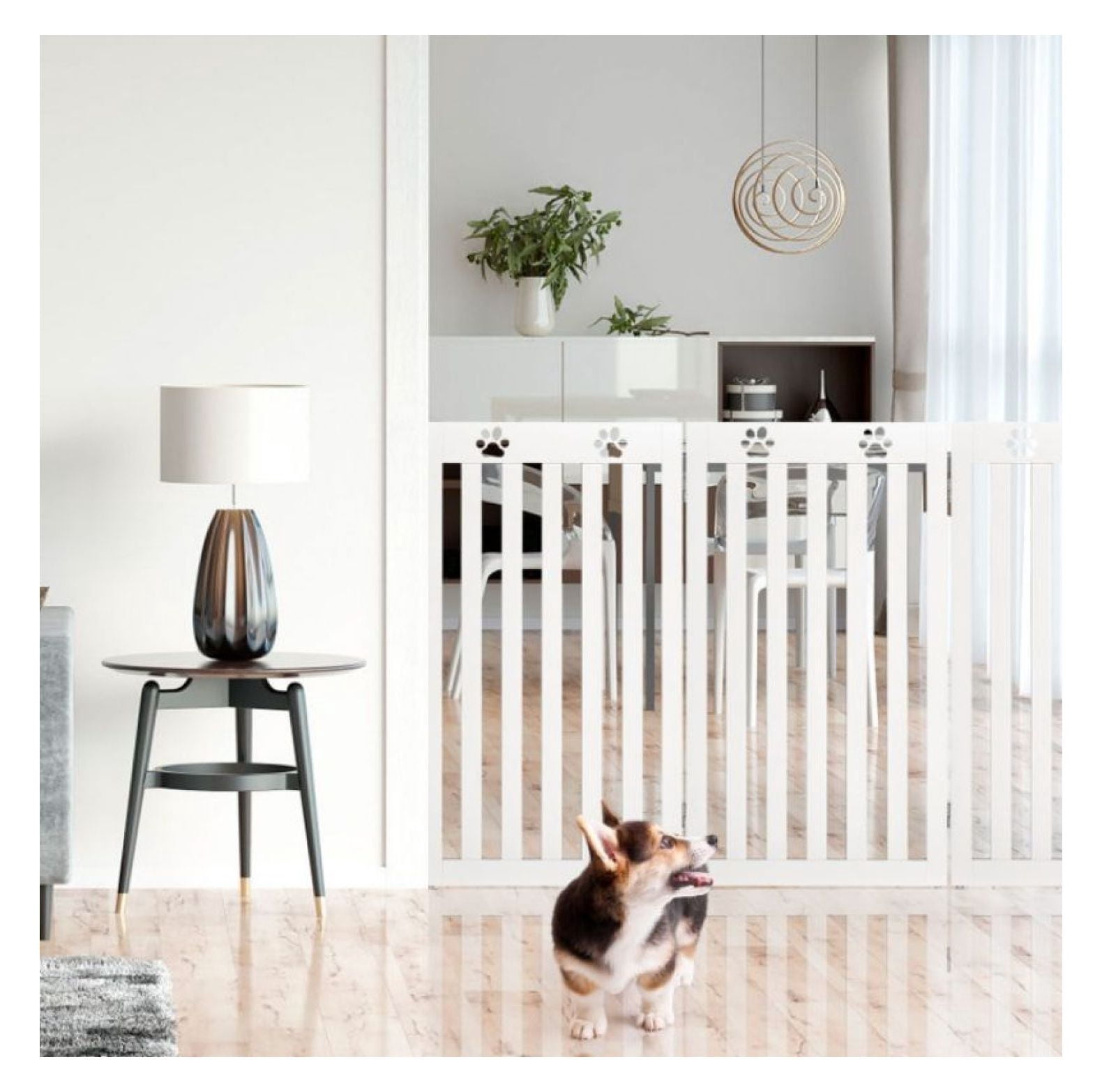 36 Inch Folding Dog Gate - Freestanding Wooden Pet Gate with Flexible ...
