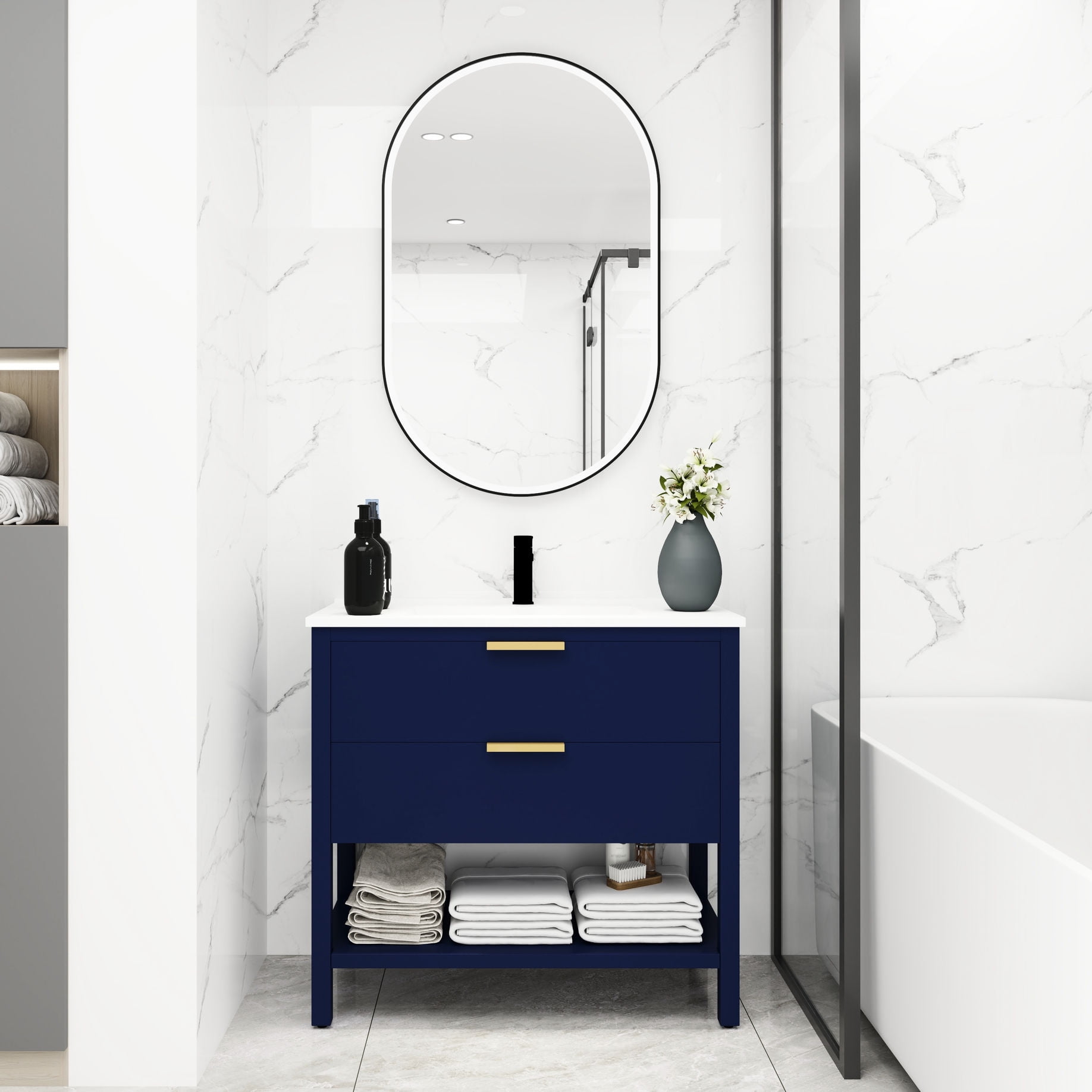 36 Inch Freestanding Bathroom Vanity with 2 Drawers | Four - Leg Design ...
