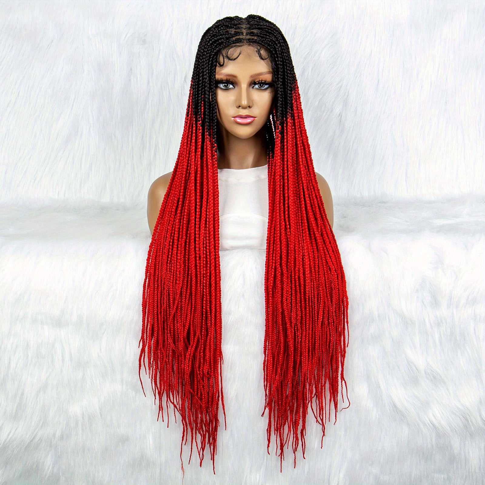 36 Inch Full Lace Extra Long Braided Synthetic Wigs Box Braided Wigs ...