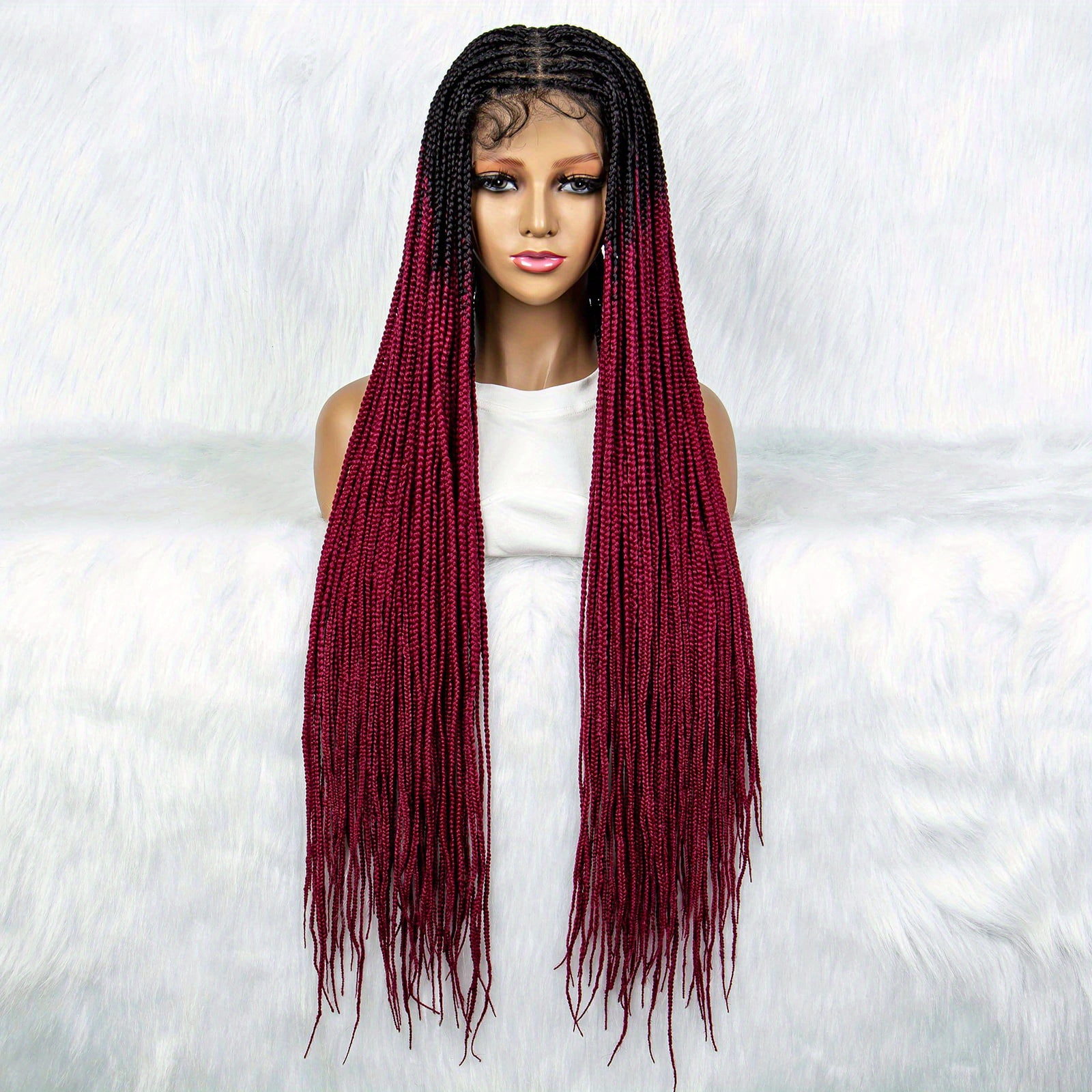36 Inch Full Lace Extra Long Braided Synthetic Wigs Box Braided Wigs ...