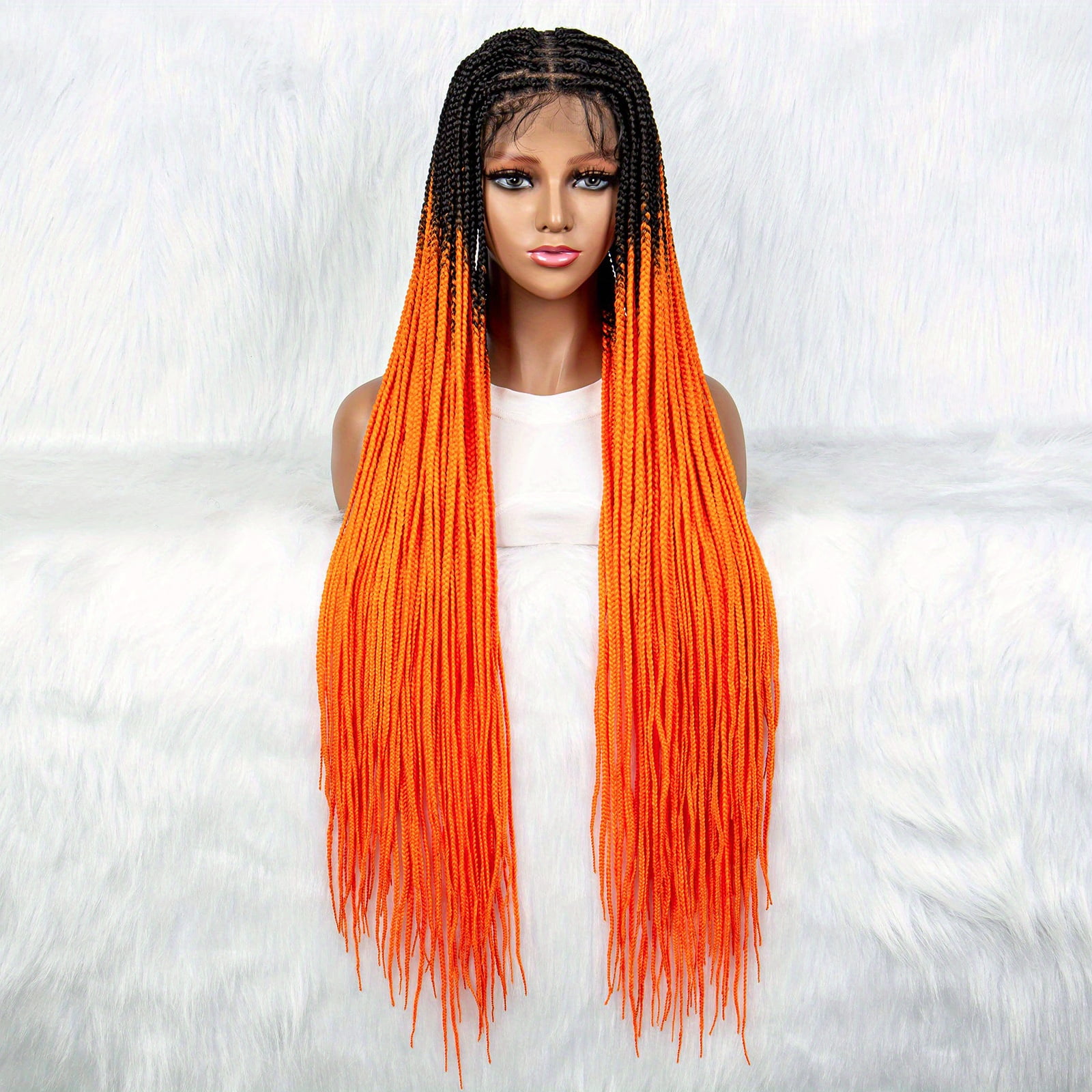 36 Inch Full Lace Extra Long Braided Synthetic Wigs Box Braided Wigs ...