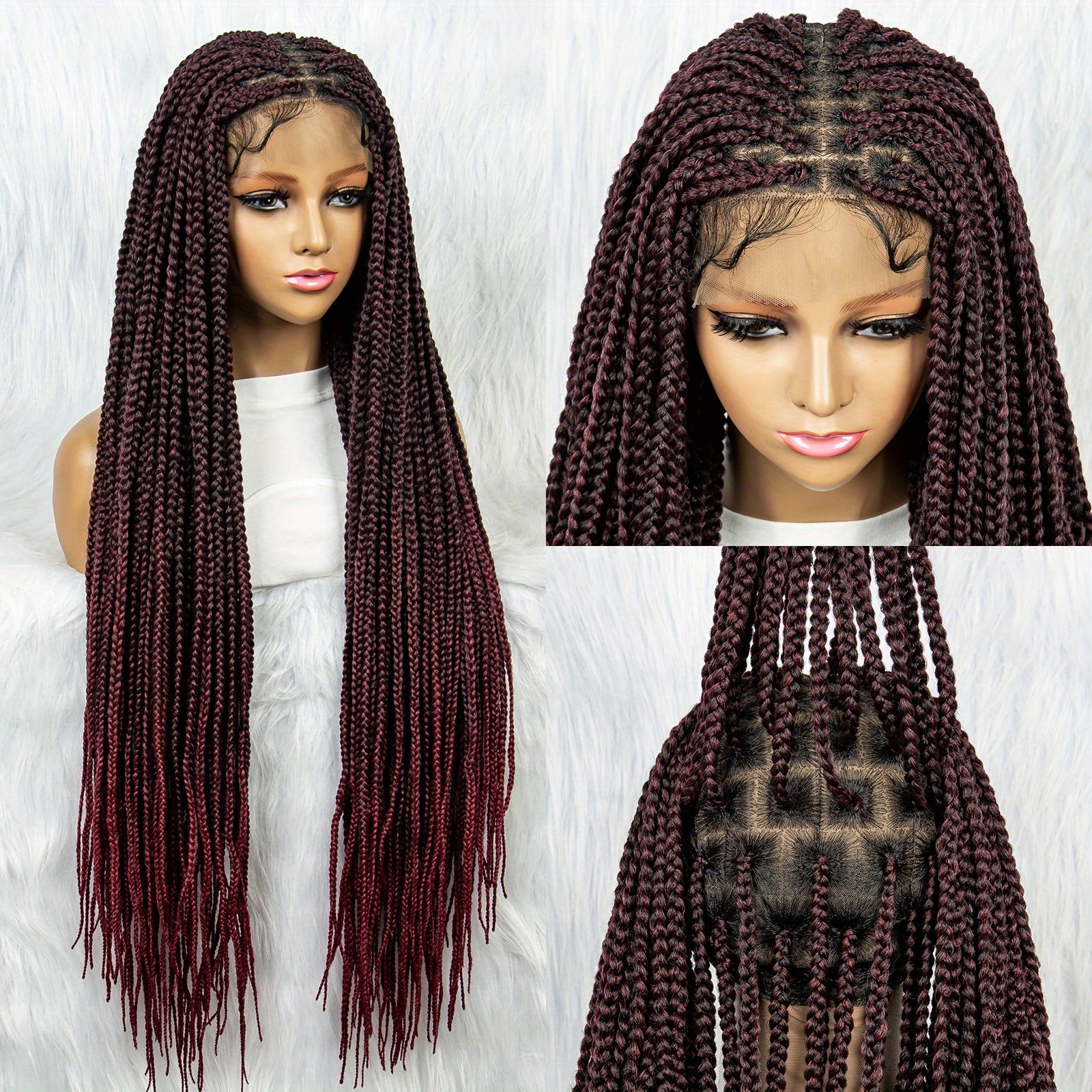 36 Inch Full Lace Extra Long Braided Synthetic Wigs Box Braided Wigs ...