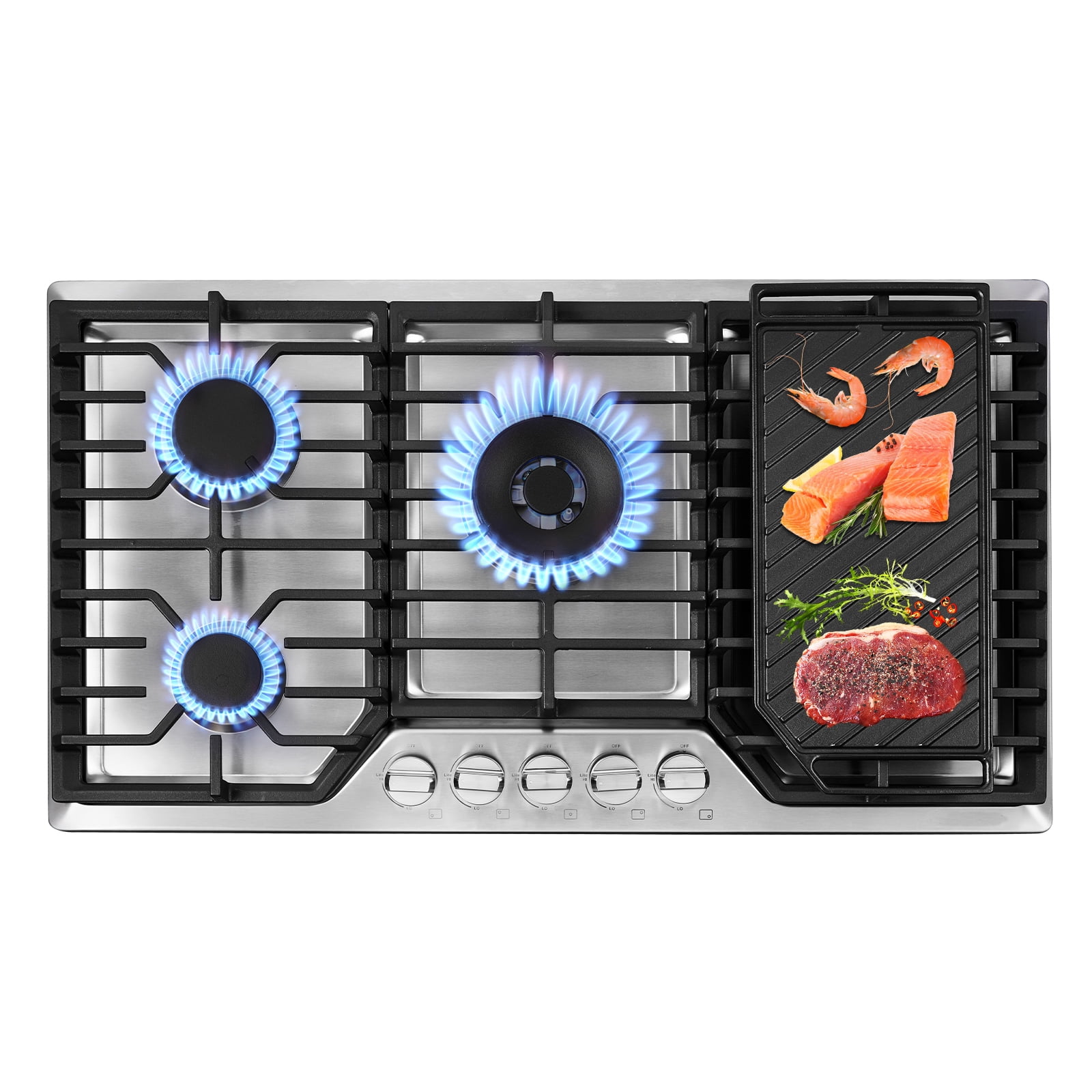 36 Inch Gas Cooktop with Double Sided Griddle, Sunmaki 5 High ...