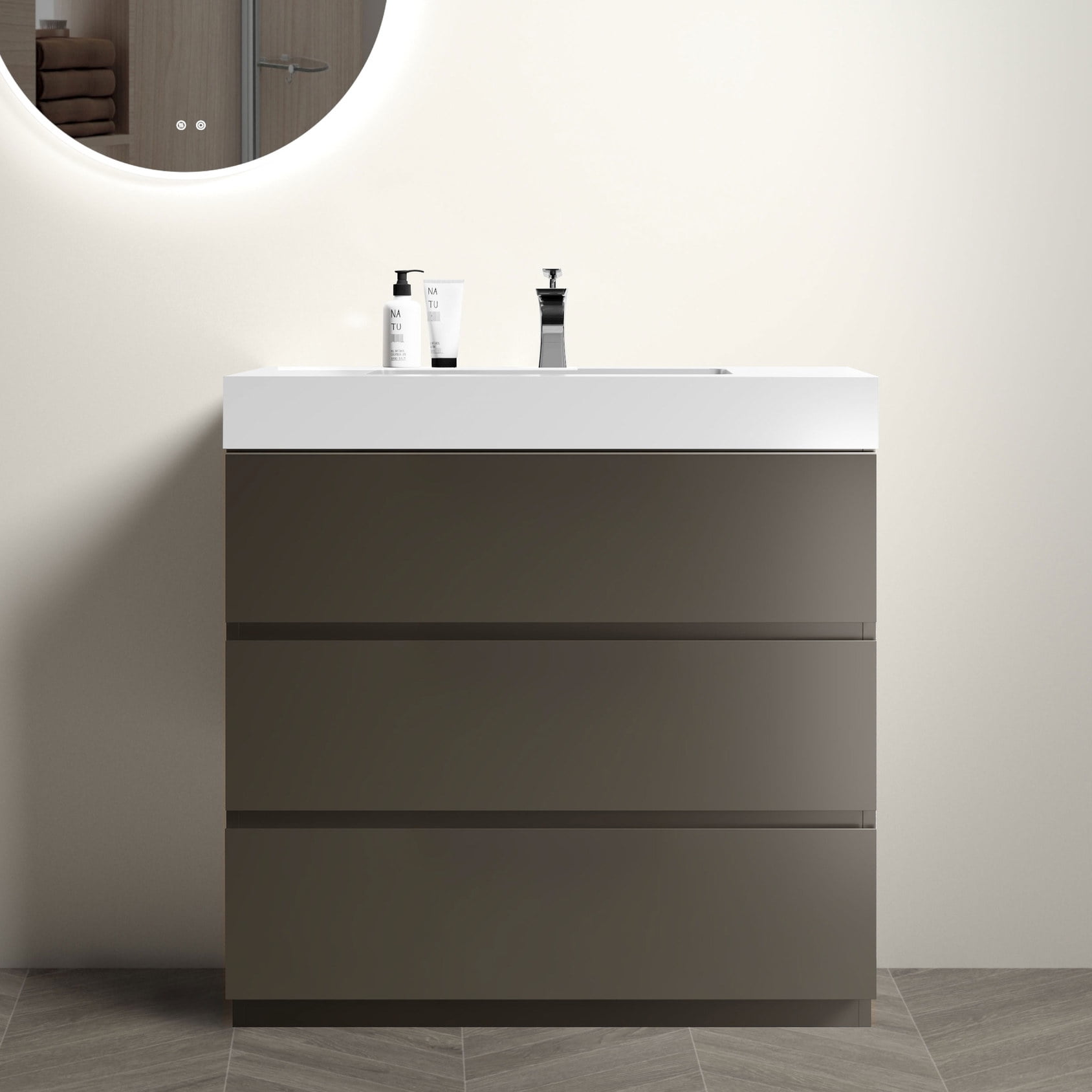 36-Inch Gray Melamine Bathroom Vanity with Sink, Ergonomic Drawers and ...