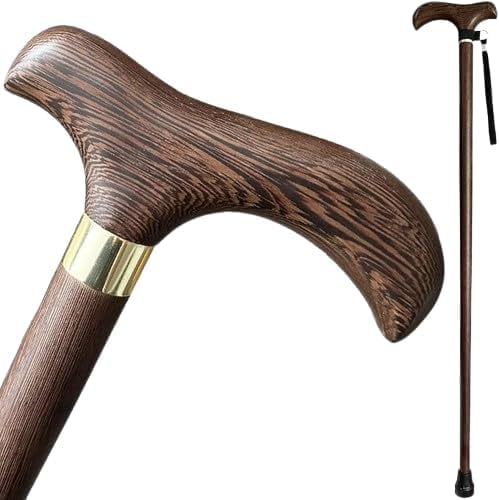 36 Inch Handmade Wooden Walking Stick with Wrist Strap and Rubber Tip ...