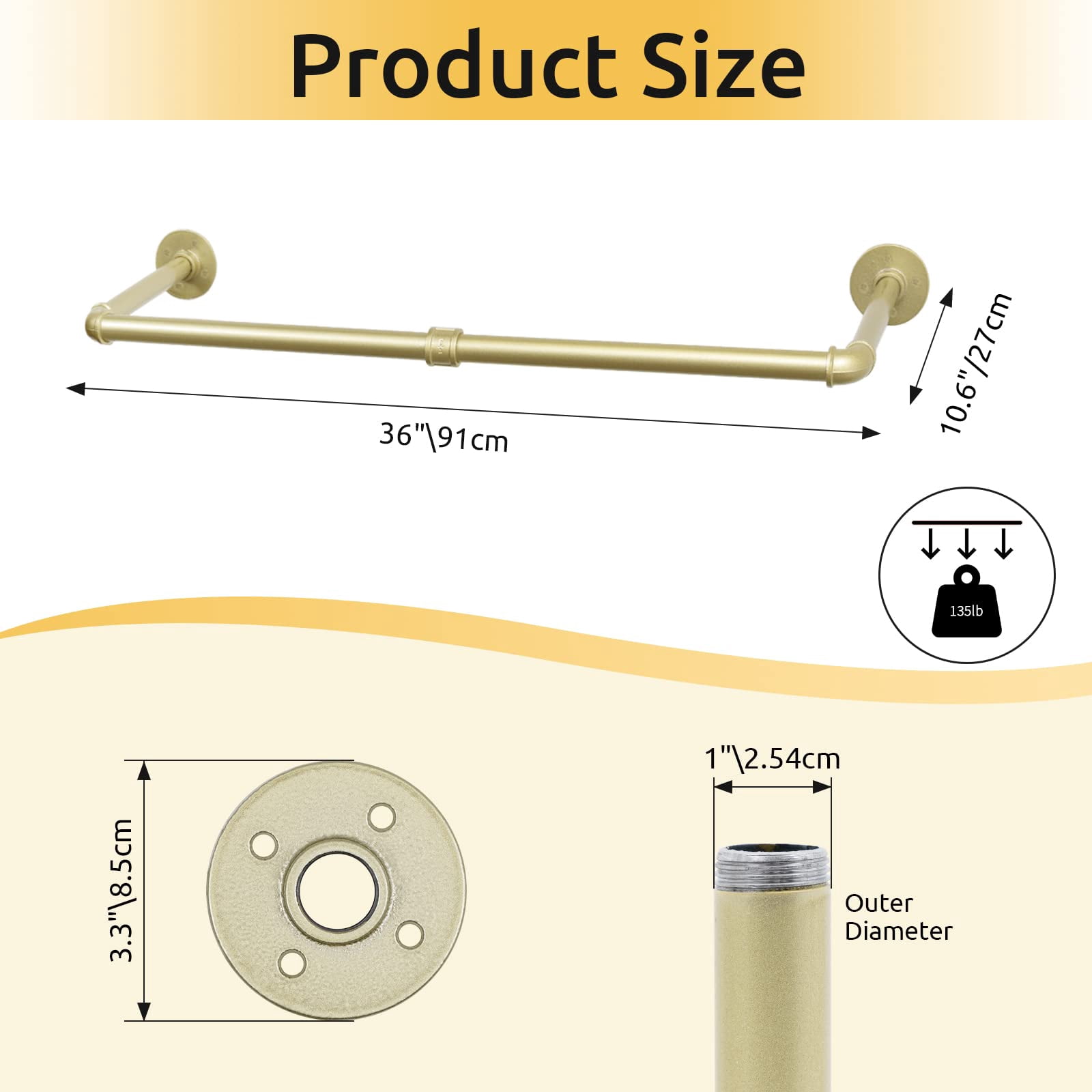 36 Inch Industrial Pipe Clothes Rack Garment Hanging Rod Bar For Closet ...
