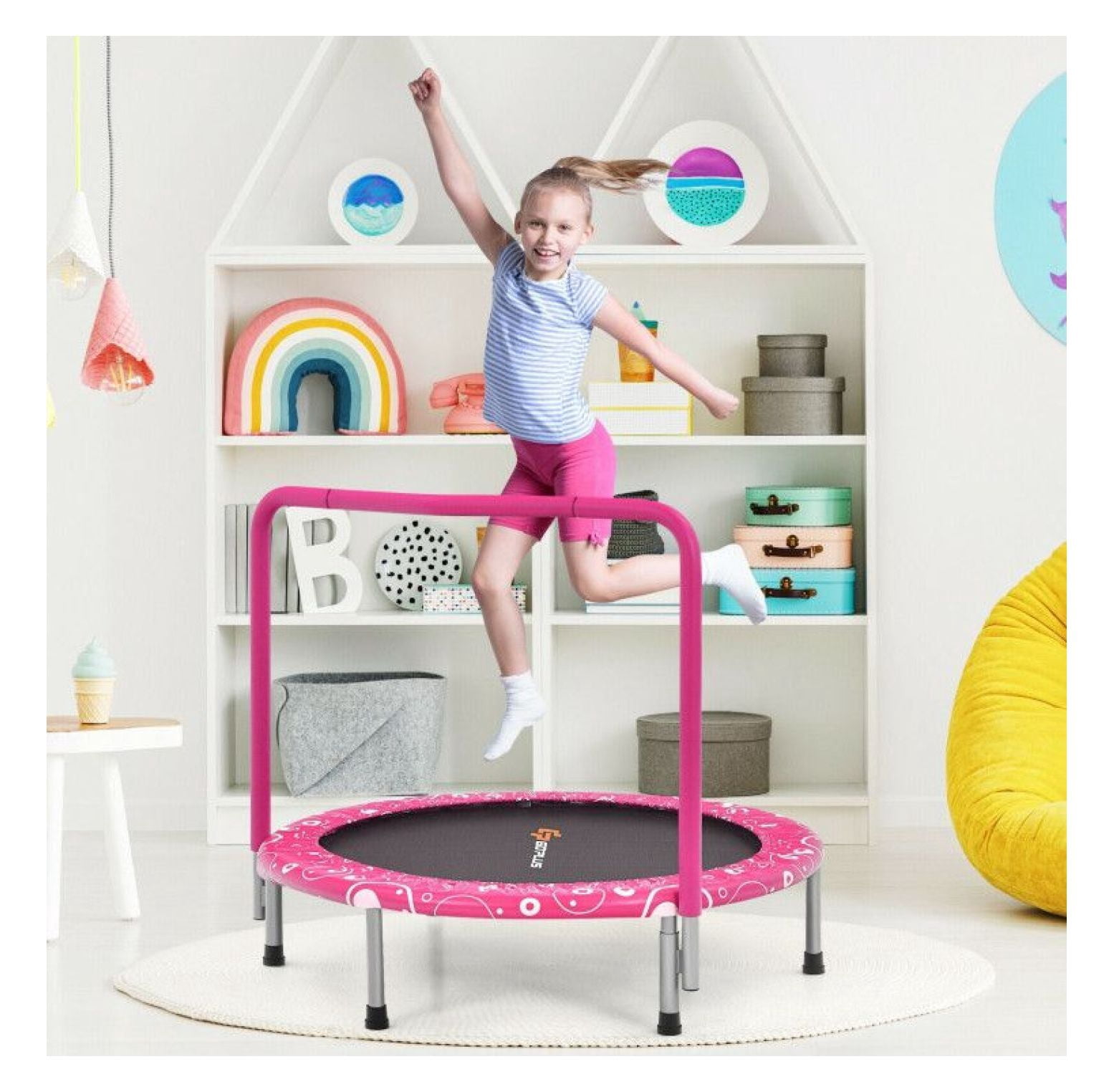 36 Inch Kids Trampoline Mini Rebounder with Handrail - Indoor Outdoor ...