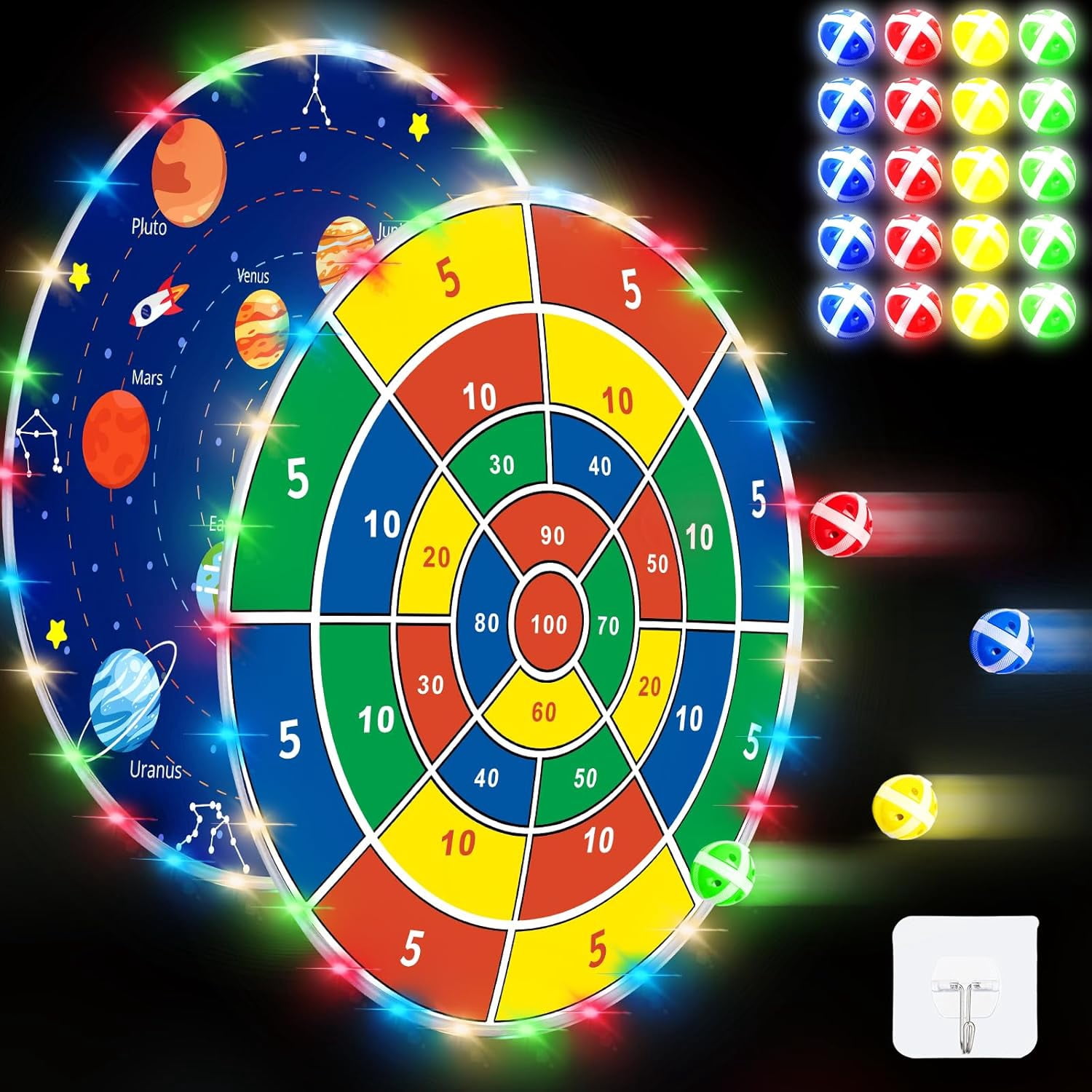 36 Inch Large LED Dart Board Double Sided Dartboard with 20 LED Sticky ...