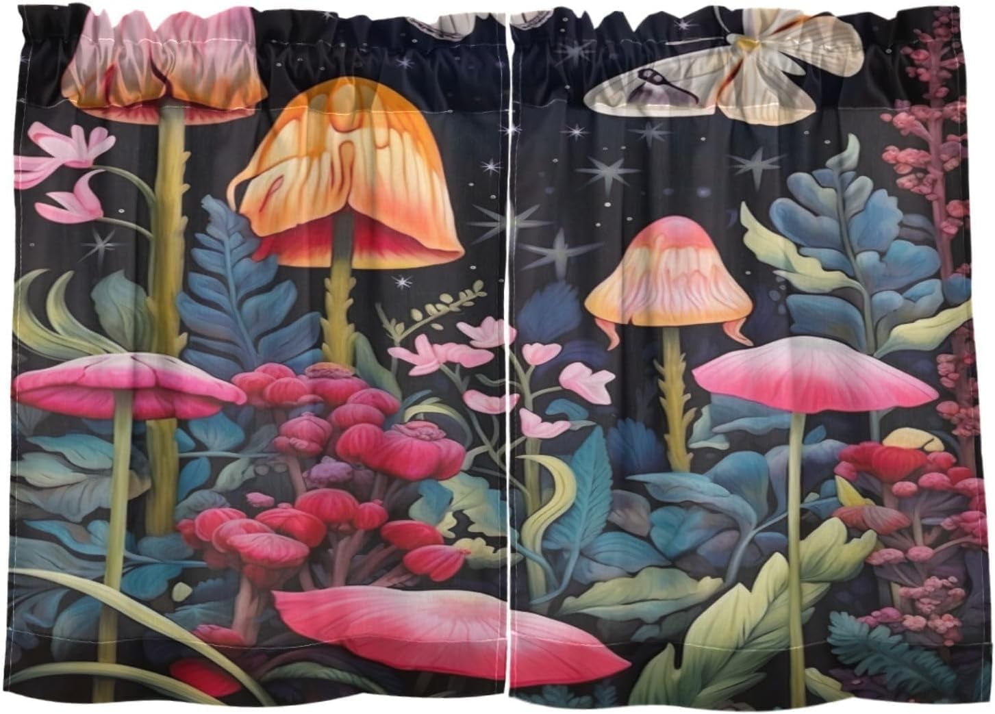 36 Inch Length Kitchen Curtains Butterflies Mushrooms 2 Panels Half ...