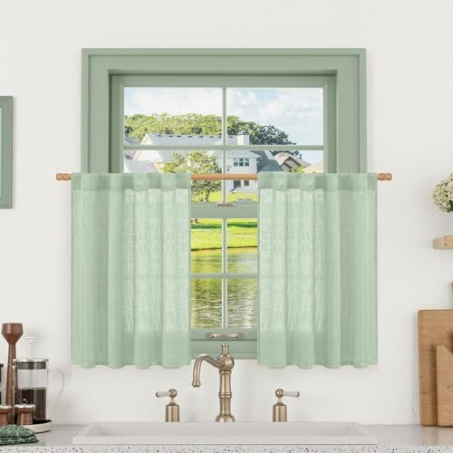 36 Inch Length Linen Curtains for Small Windows, Semi Sheer Light ...