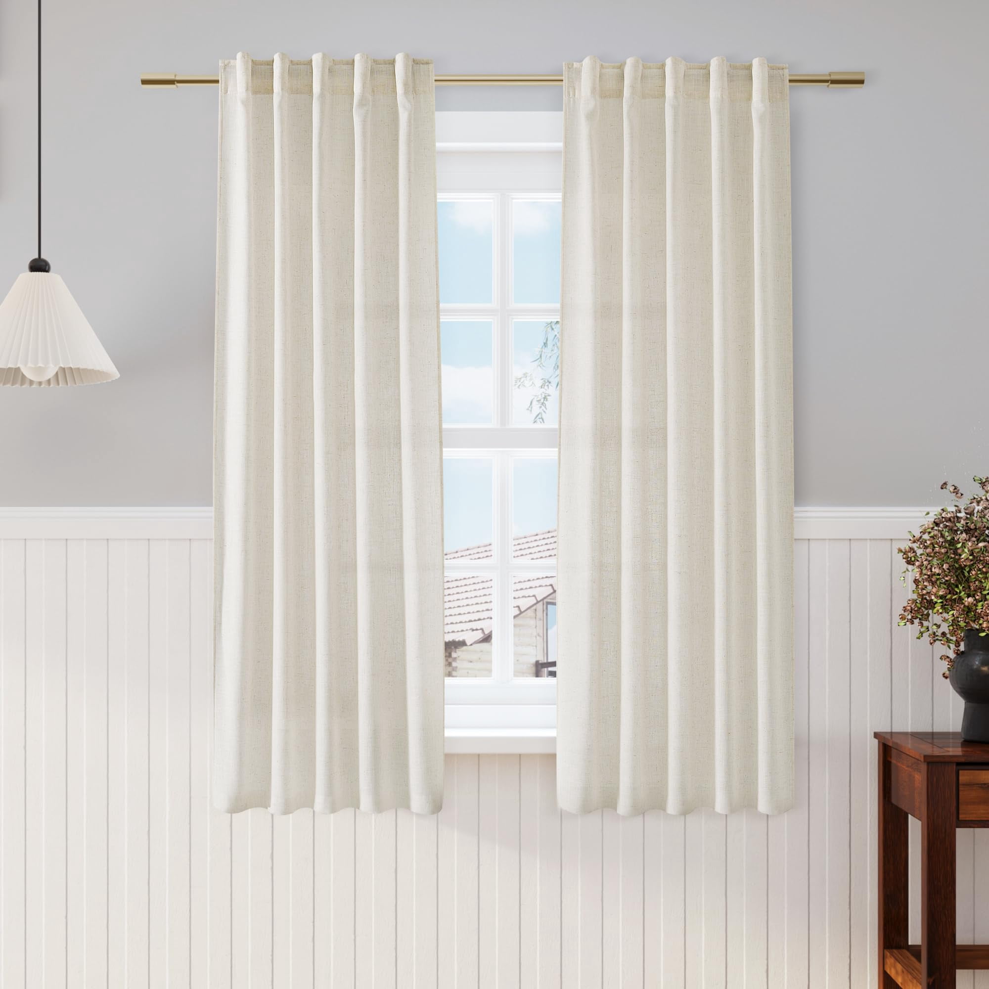 36 Inch Linen Blend Kitchen Curtains Light Filtering Sheer Privacy ...