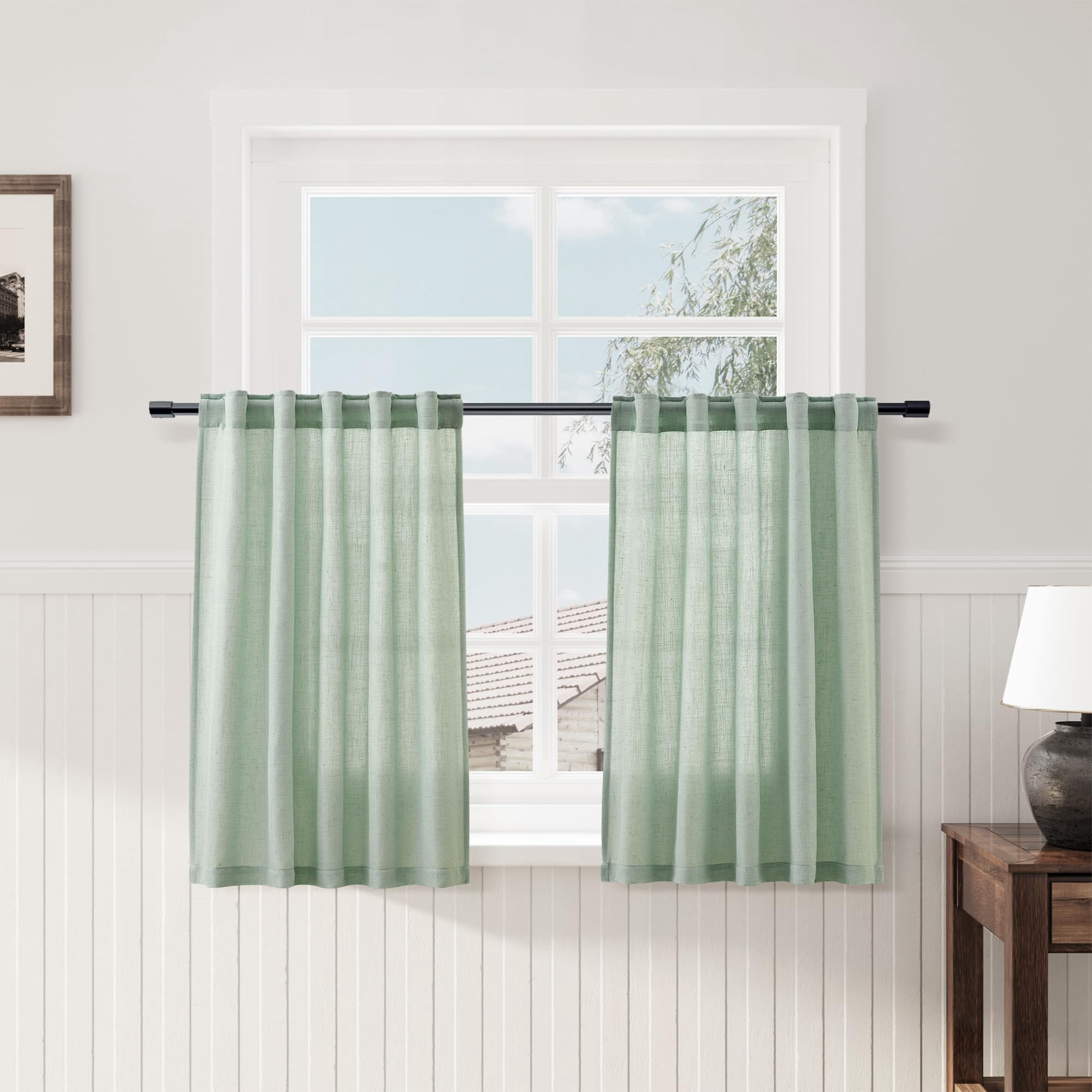 36 Inch Linen Blend Kitchen Curtains Light Filtering Sheer Privacy ...