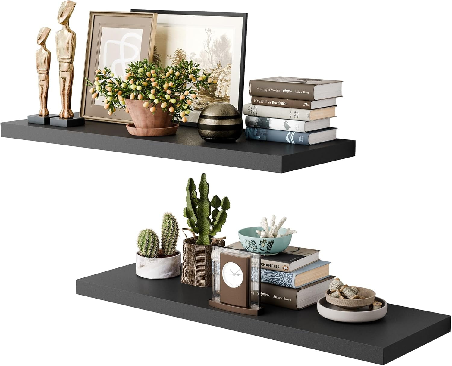 36 Inch Long Floating Shelves for Wall, Black 12 Inch Deep Floating ...