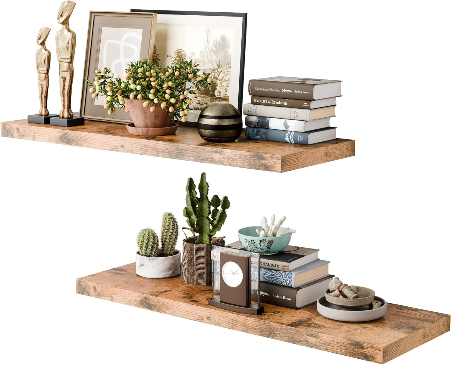 36 Inch Long Floating Shelves for Wall, Rustic Brown 12 Inch Deep ...