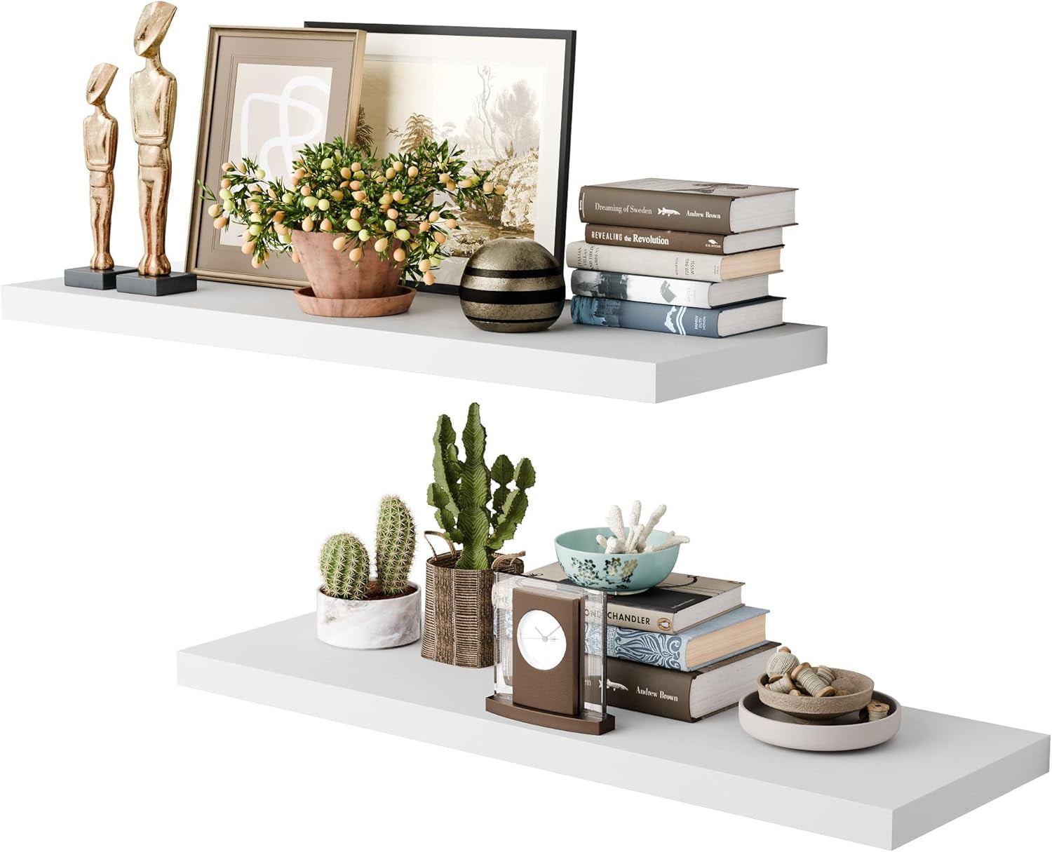 36 Inch Long Floating Shelves for Wall, White 12 Inch Deep Floating ...