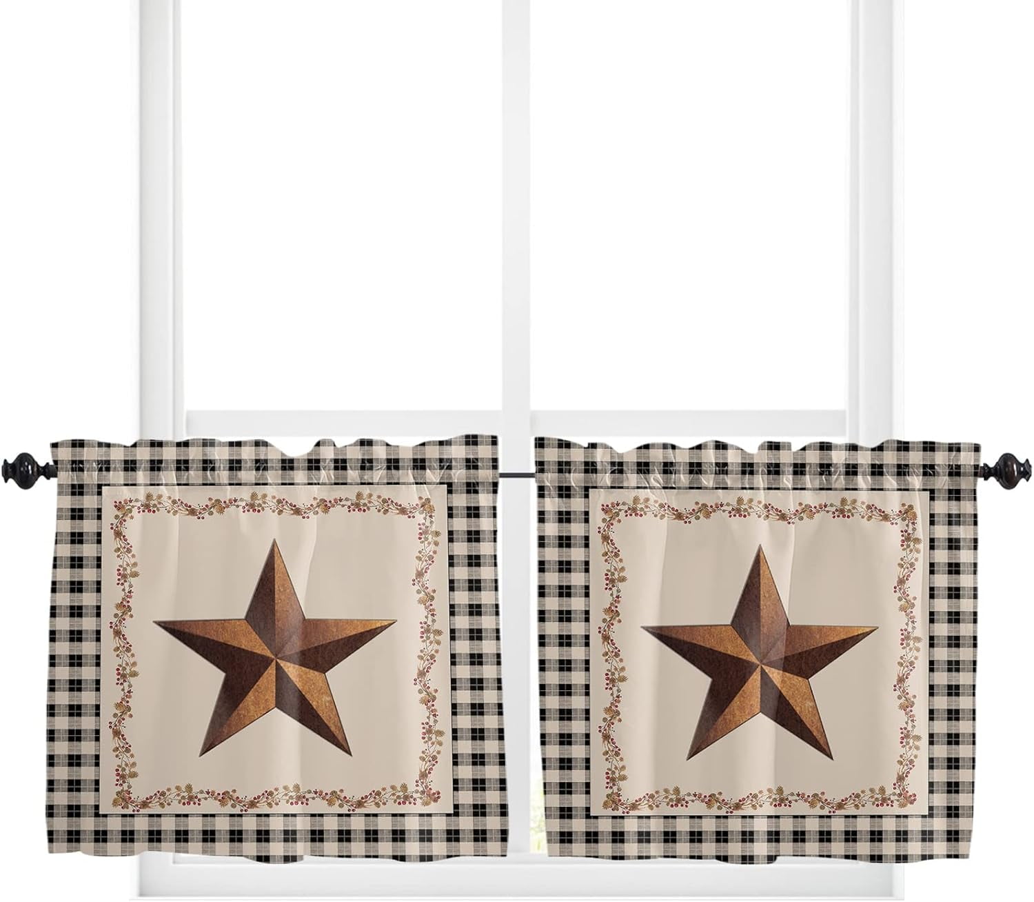 36 Inch Long Tier Curtains for Kitchen, Rustic Barn Texas Western Star ...