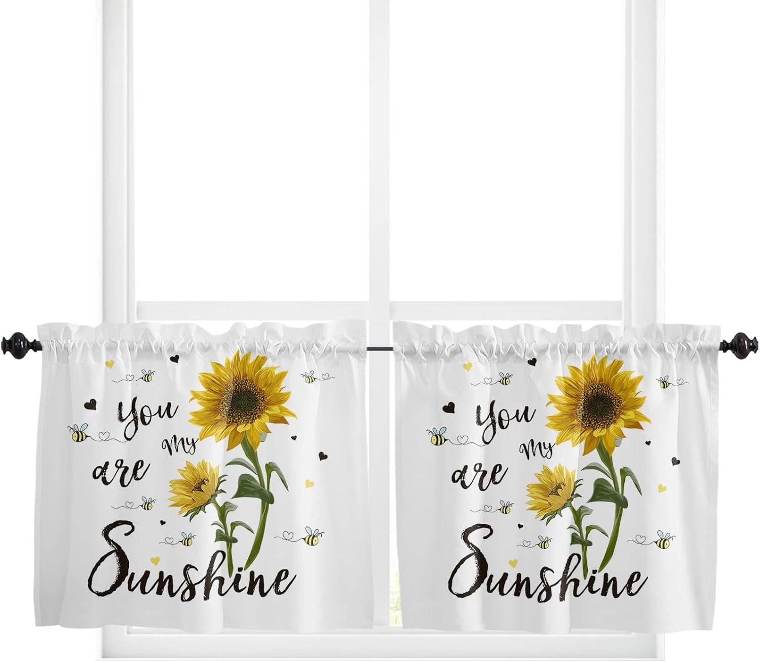 36 Inch Long Tier Curtains for Kitchen, You are My Sunshine Sunflower ...