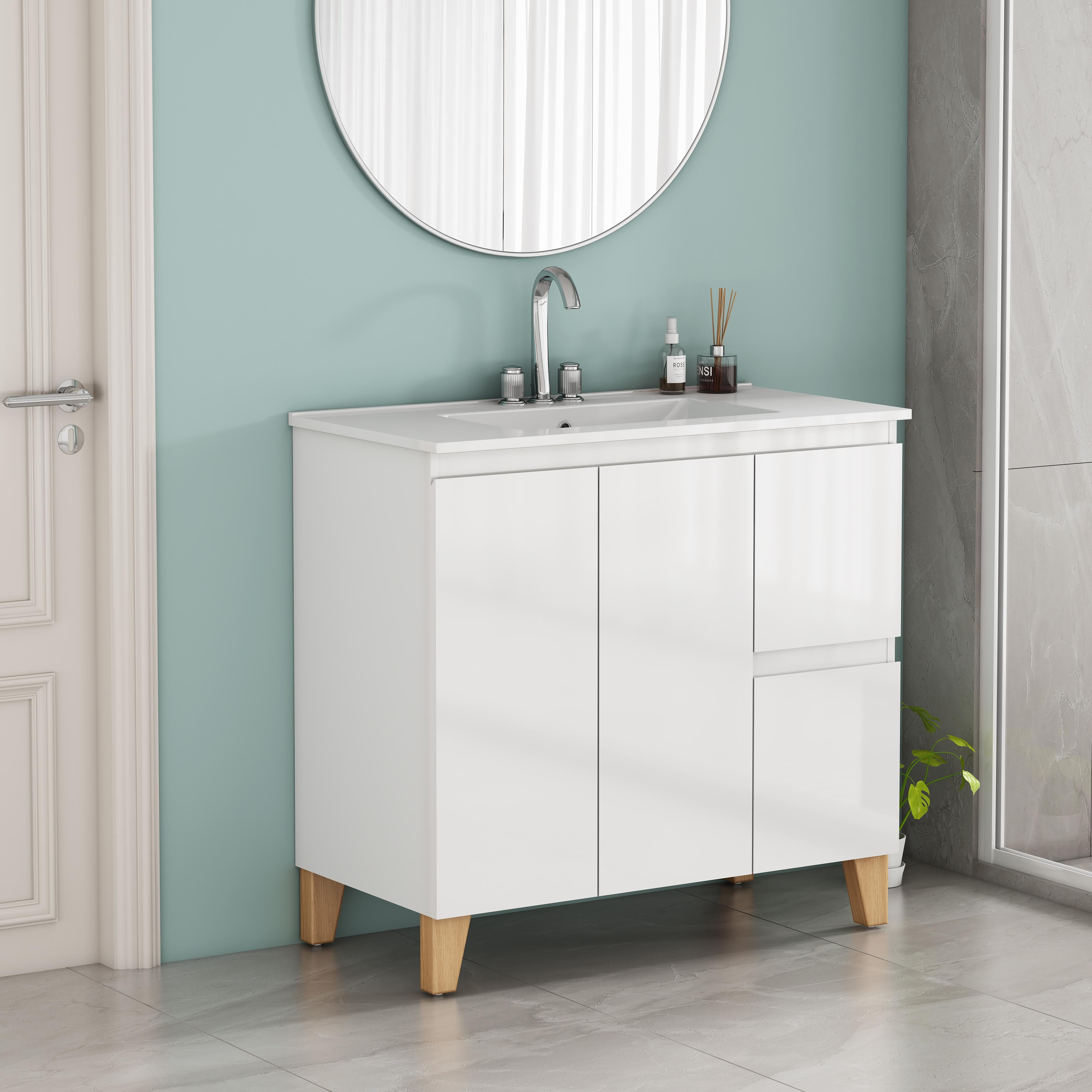 36-Inch Modern Bathroom Vanity With 3 Holes Sink Combo,2 Doors and 2 ...