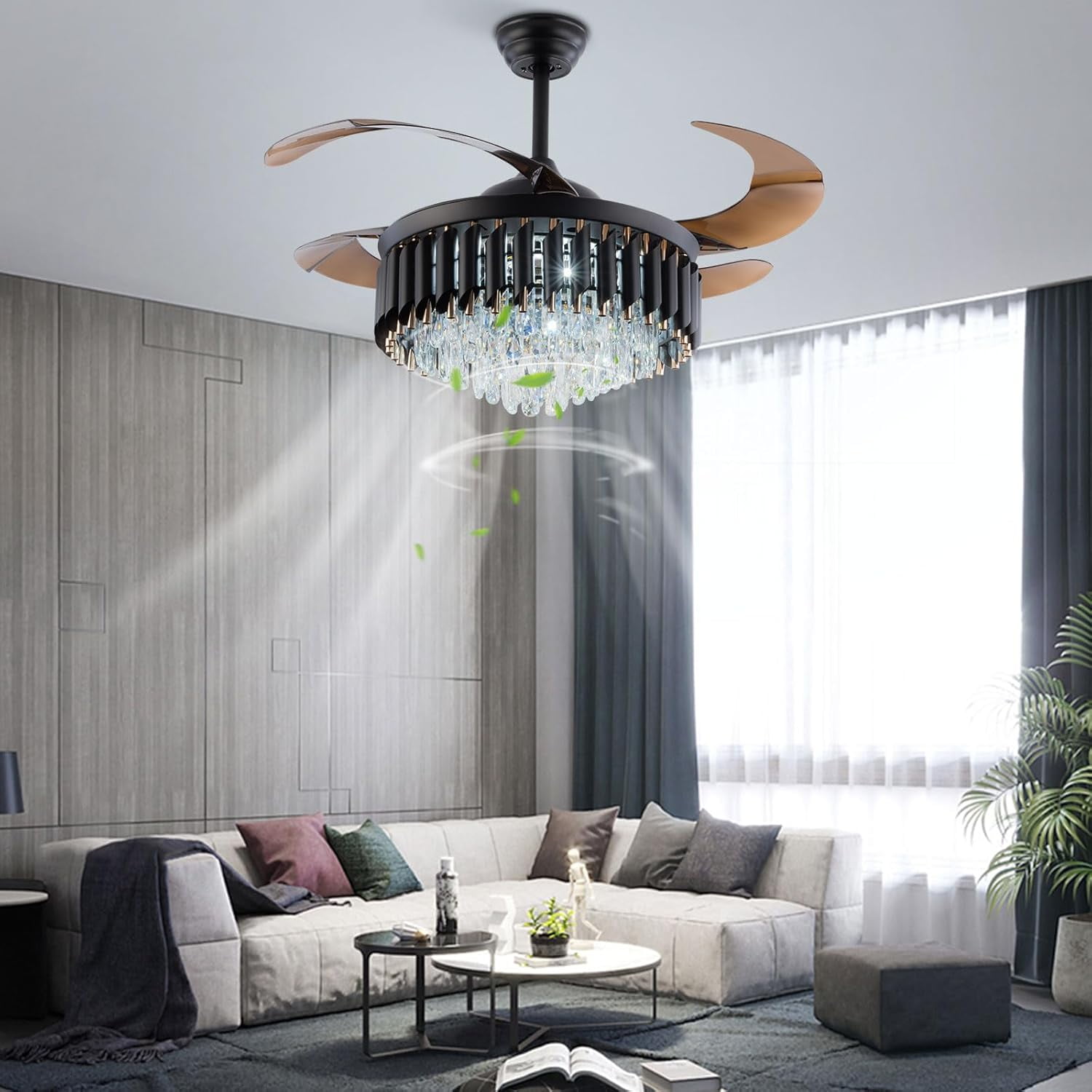 36 Inch Modern Ceiling Fan with Remote Control - K5 Crystal LED Light ...