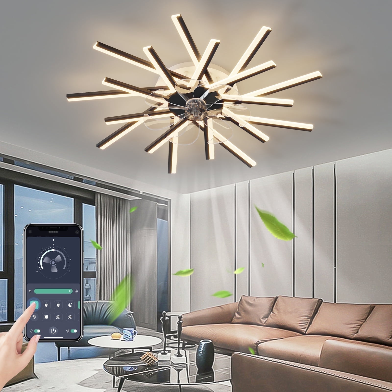 Eowynic 36 inch Modern Flush Mount Ceiling Fans with LED Lights ...