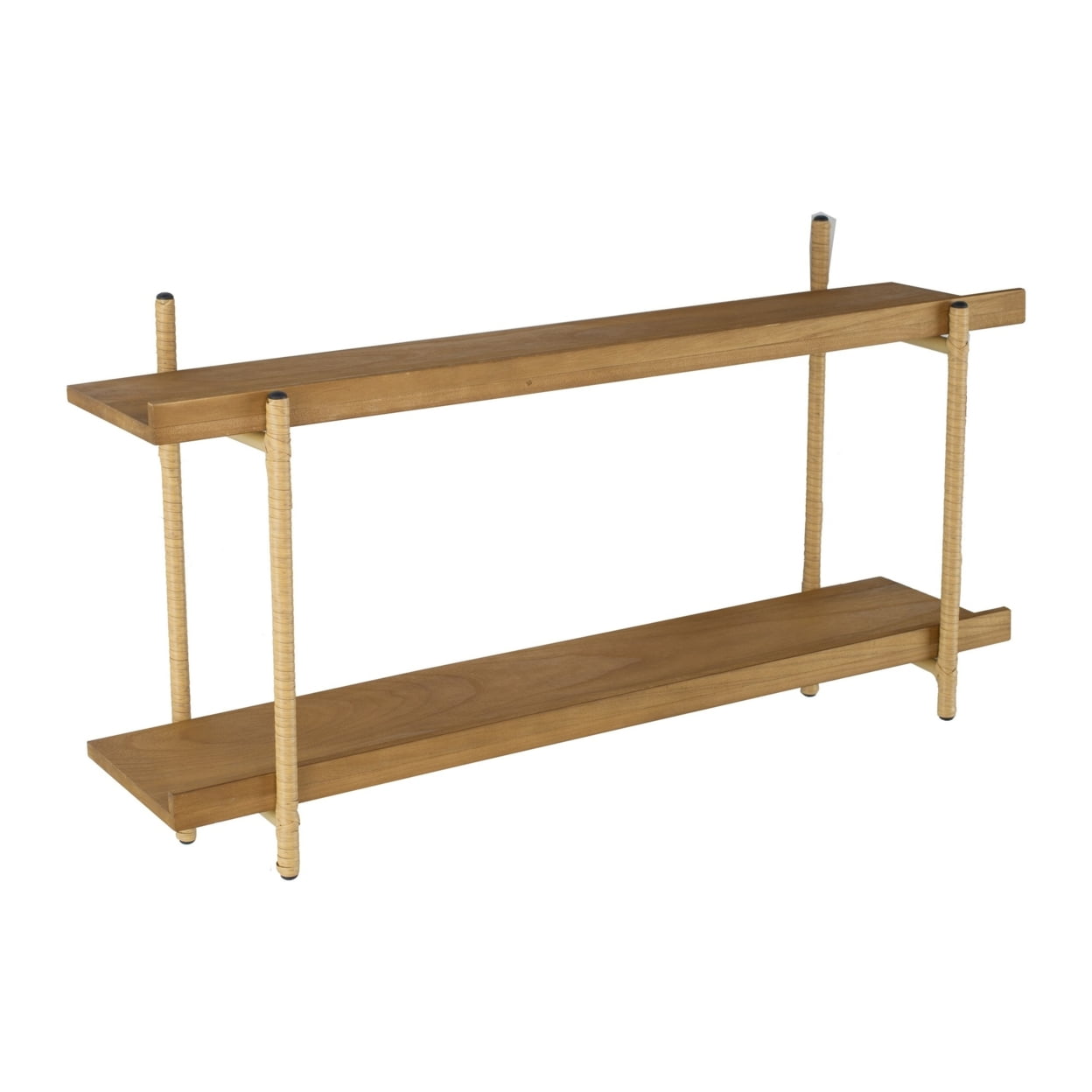 36 Inch Modern Wood Two Tier Shelf, Rattan Braiding, Brown, Gold ...