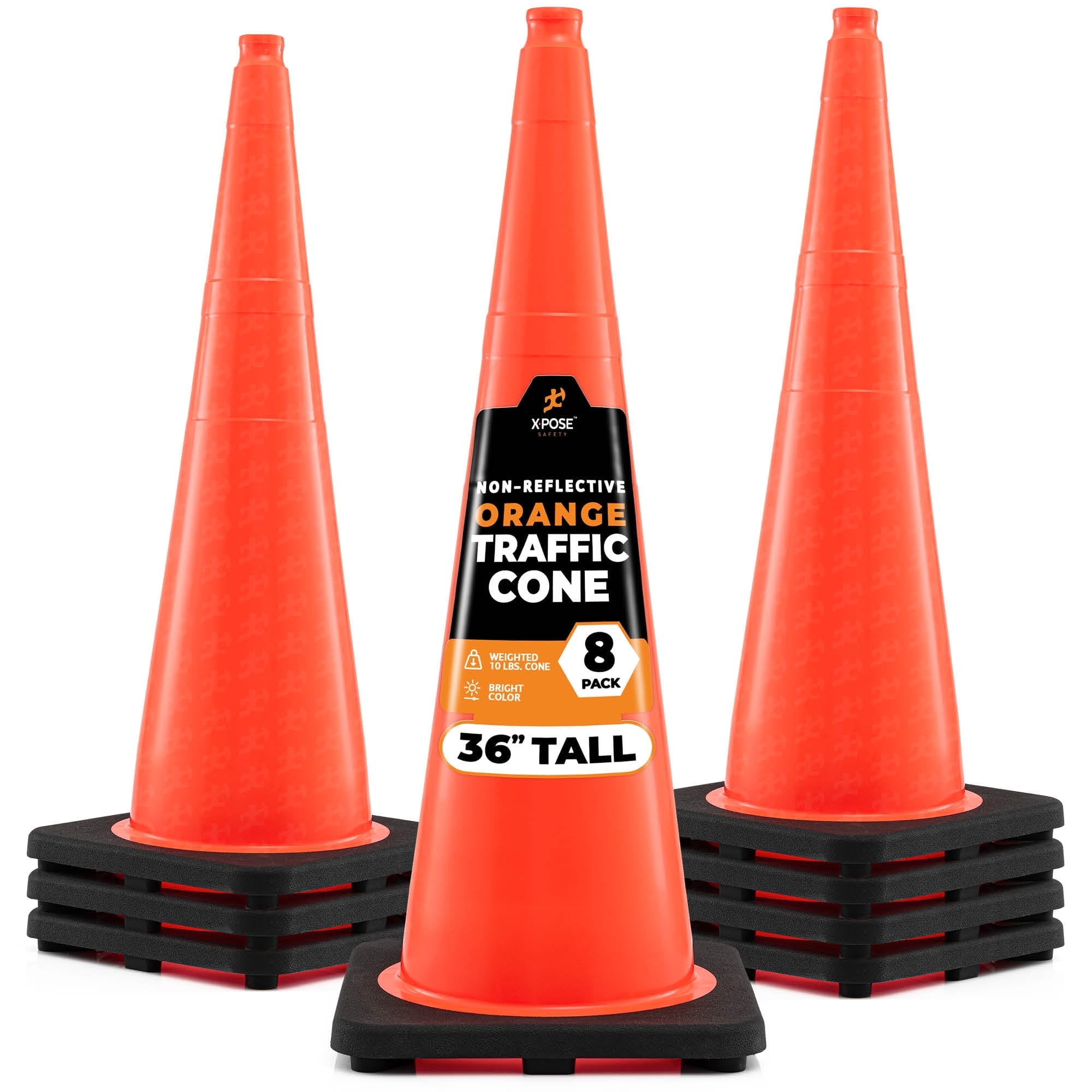 36 Inch Orange Traffic Cones, 8-Pack - Multipurpose PVC Plastic Safety ...
