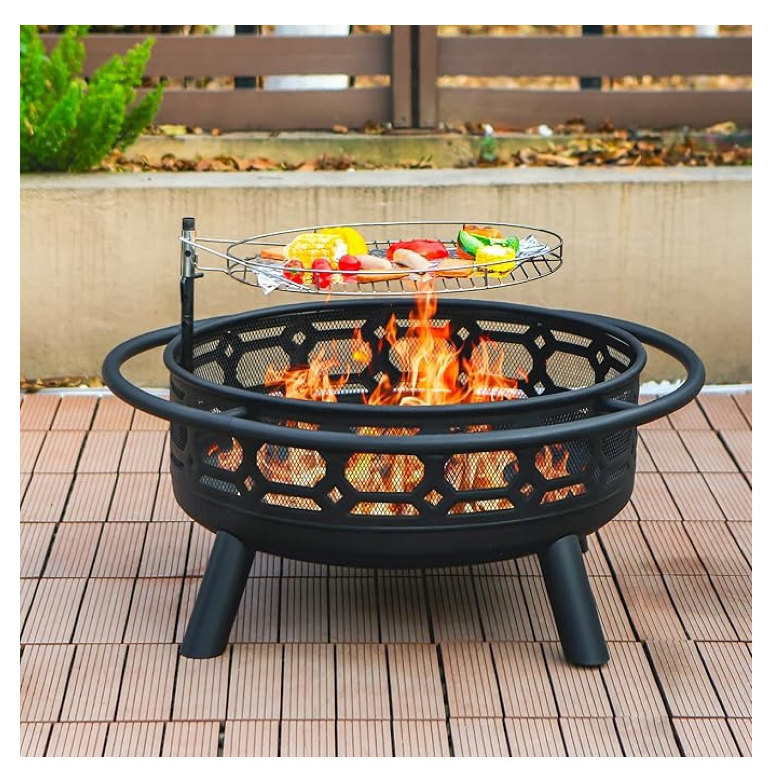 36 Inch , Outdoor Wood Burning Firepit with Removable Grill & , Heavy ...