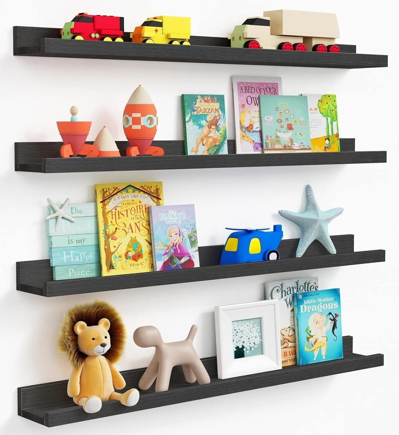 36 Inch Photo Picture Ledge Shelf Set of 4, Black Floating Shelves with ...