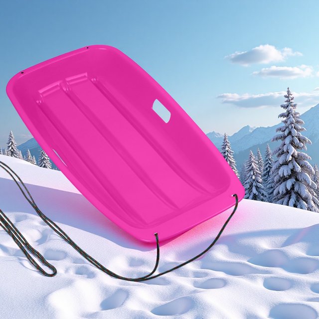 36 Inch Pink Snow Sled for Kids & Adults, High-Speed Downhill Toboggan ...