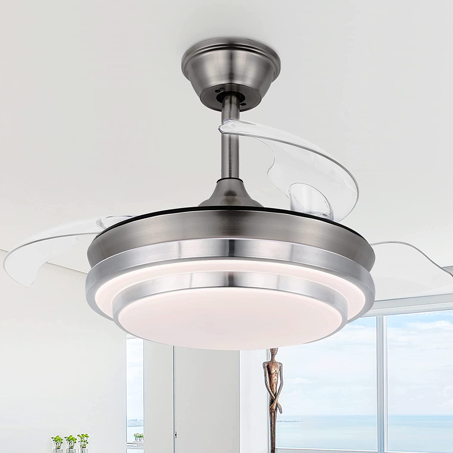 36 Inch Retractable Ceiling Fan, Modern Ceiling Fan with Lights Remote ...