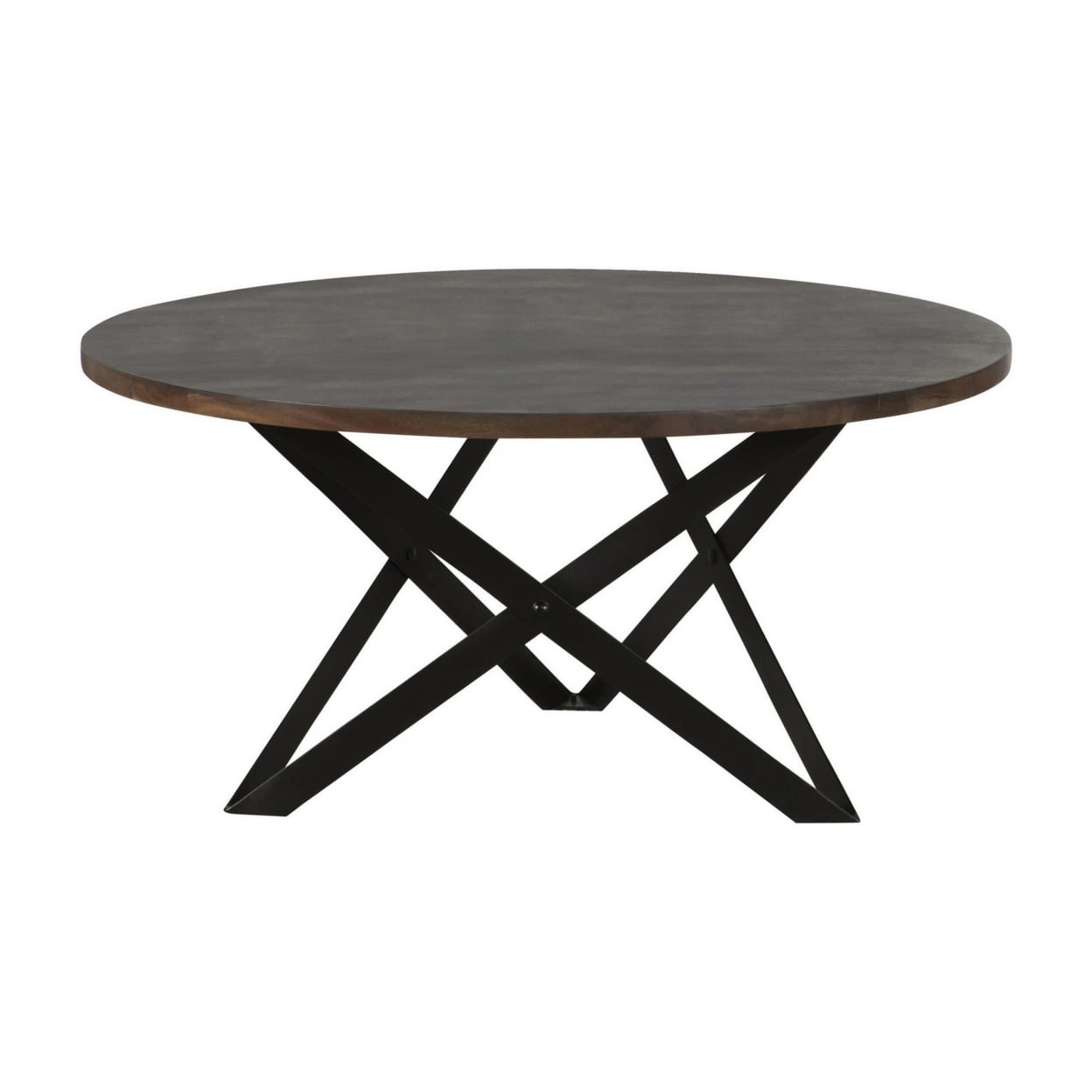 36 Inch Round Coffee Table, Gray Surface, Black Geometrically Designed ...