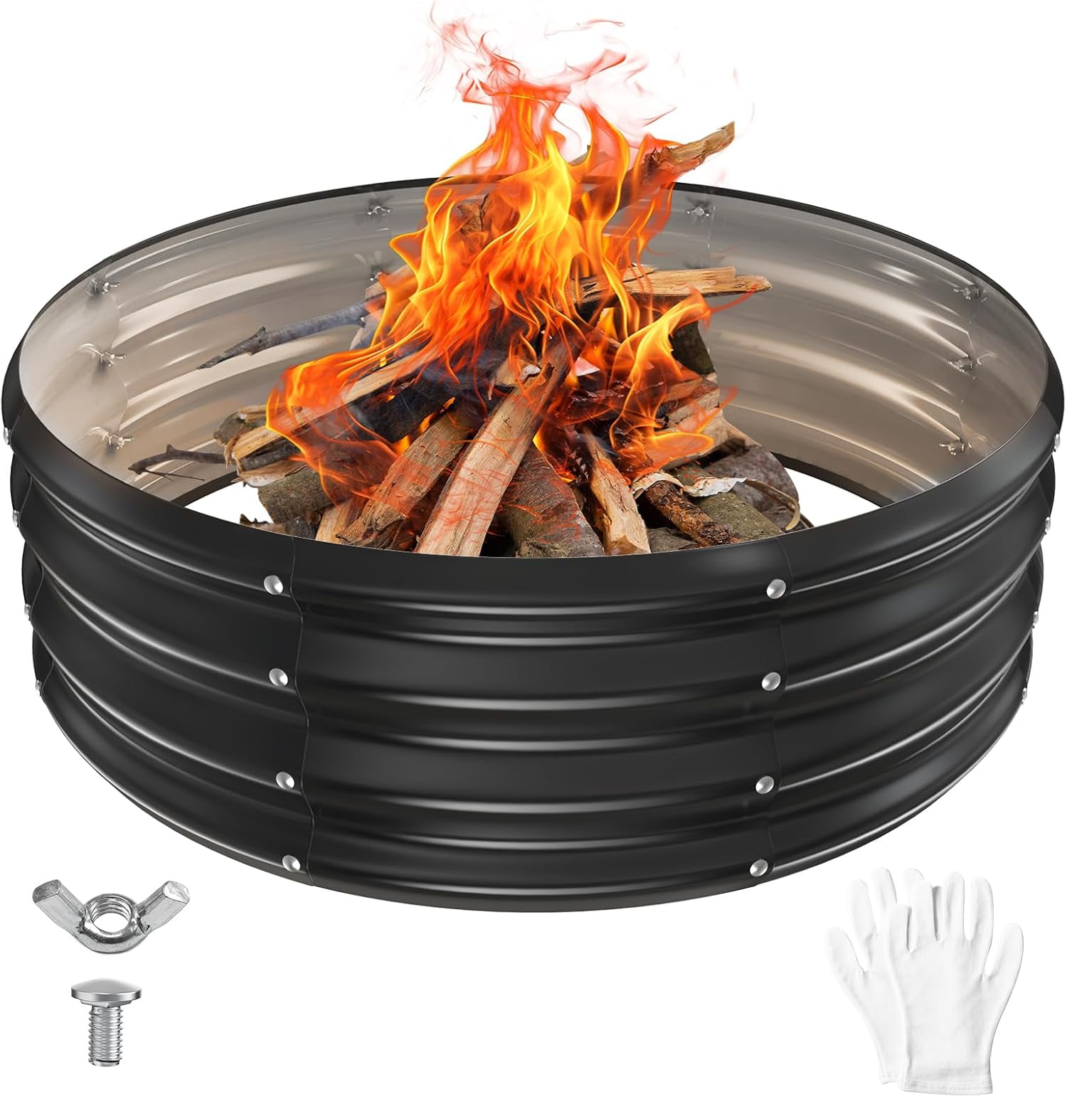 36 Inch Round Galvanized Fire Pit Ring/Fire Ring - Foldable and for ...