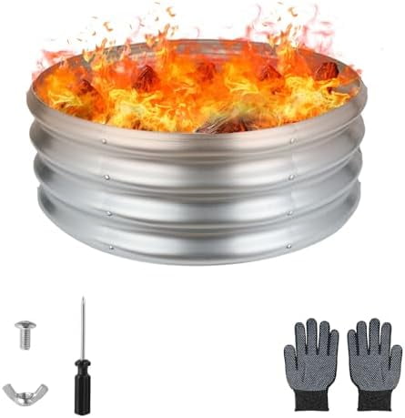 36 Inch Round Galvanized Fire Pit Ring, Round Galvanized Fire Ring, 3 ...