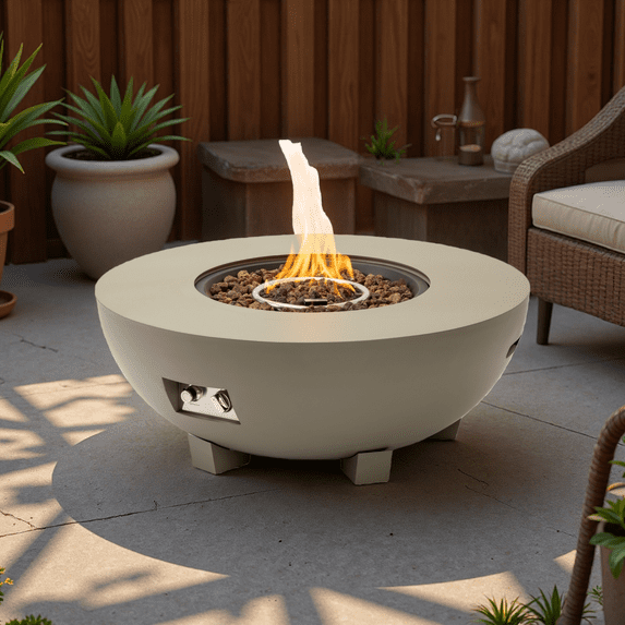 36-Inch Round Iron Fire Pit Table - Push-Button Ignition with 10-Foot ...