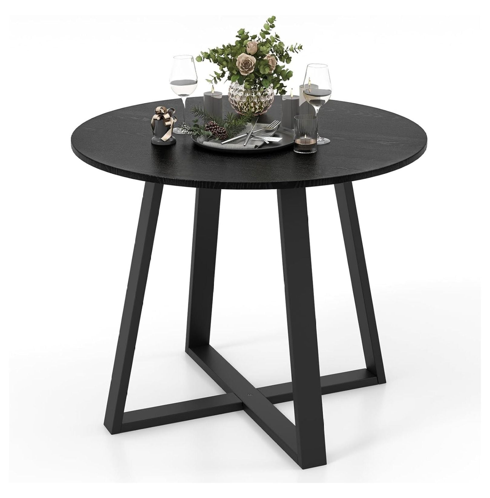 36 Inch Round Kitchen Table - Farmhouse Dining Table for 4, Rubber Wood ...