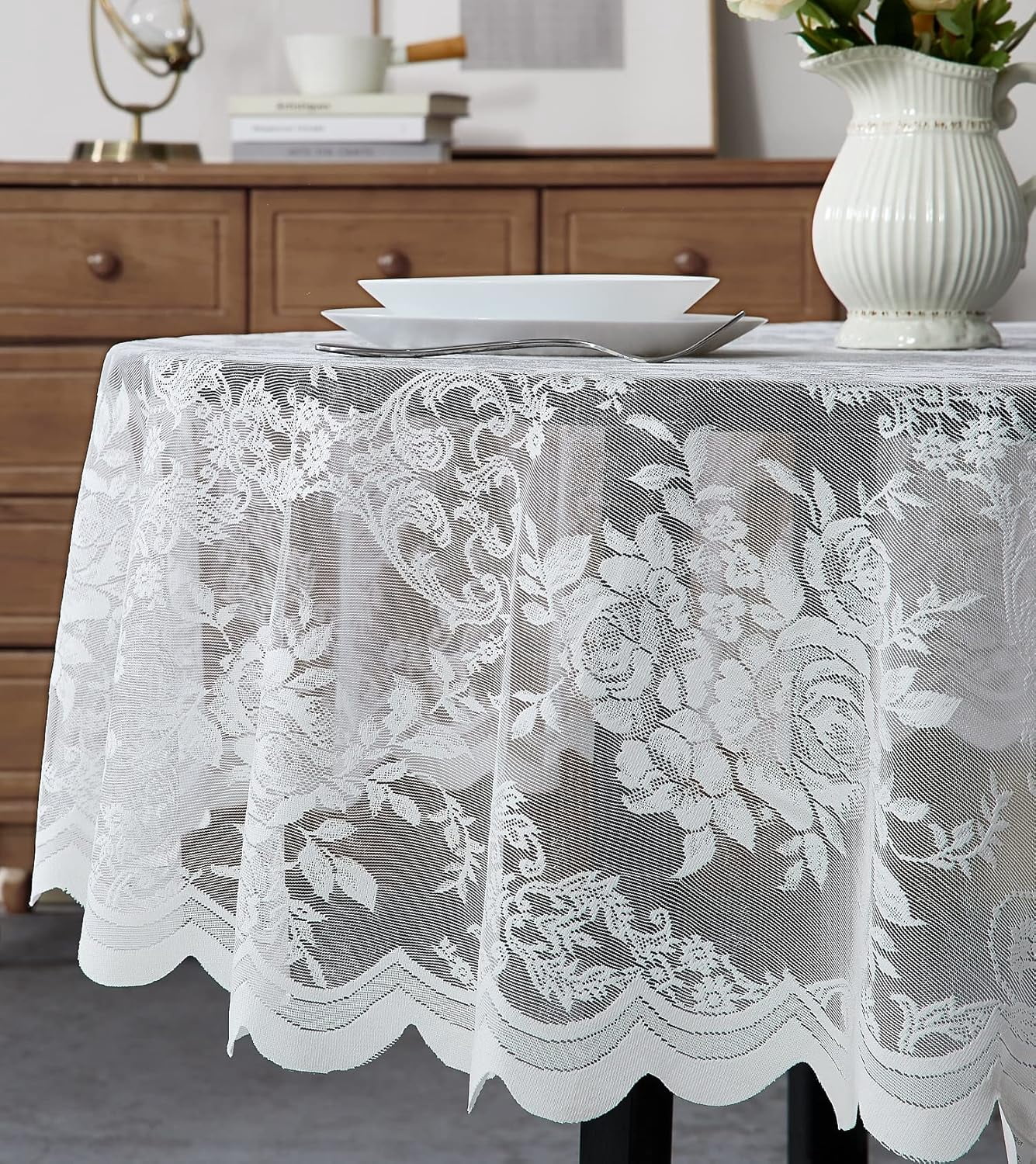 36 Inch Round Tablecloth with English Rose Design. Use as Round Small ...