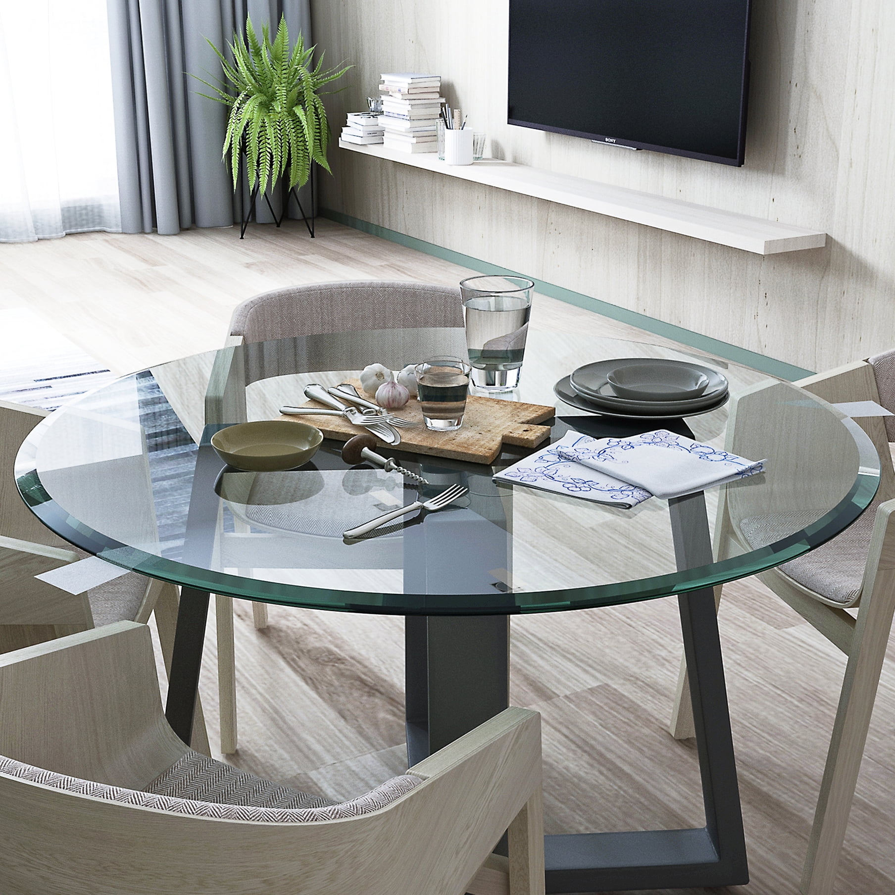 36" Inch Round Tempered Glass Table Top Cover, 0.4" Thick, Beveled ...