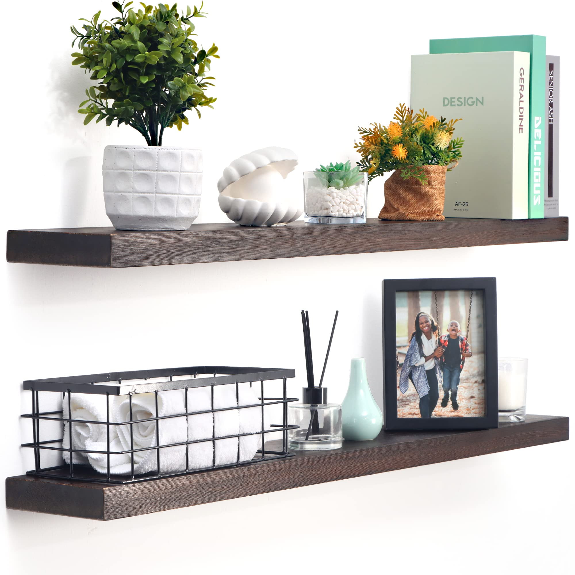 36 Inch,Solid Pine Wood Large Floating Shelves Set of 2, Farmhouse Wall ...