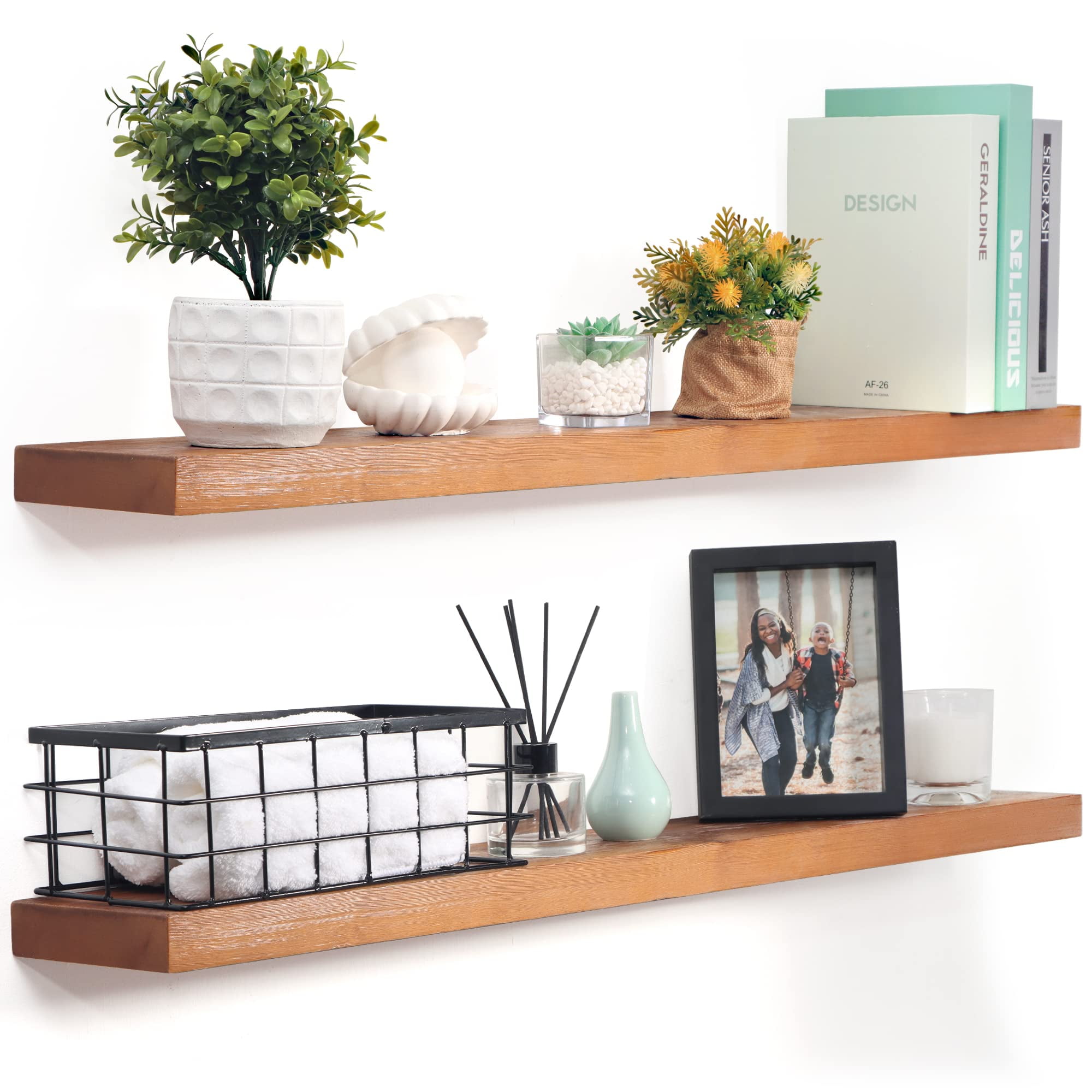 36 Inch,Solid Pine Wood Large Floating Shelves Set of 2, Farmhouse Wall ...