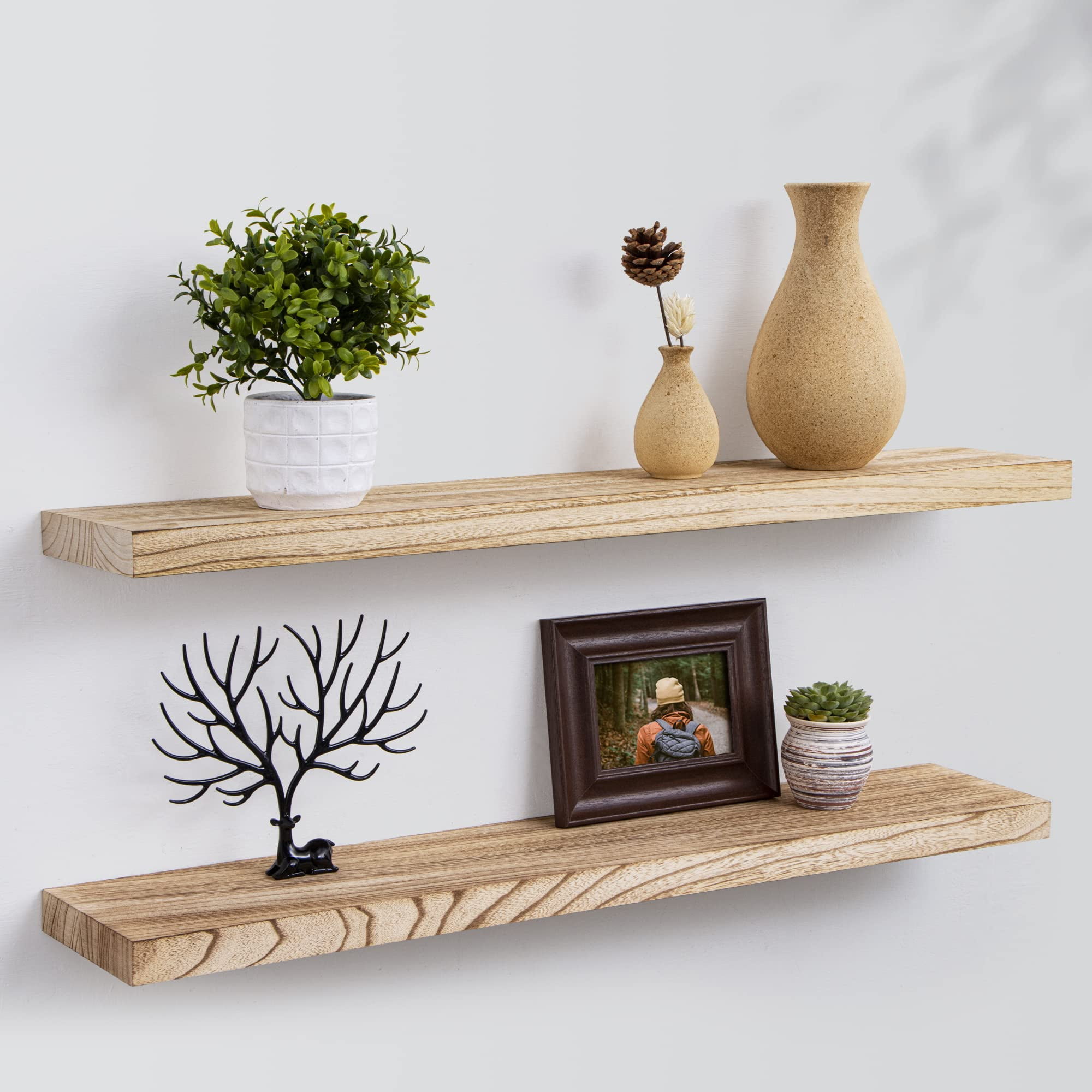 36 Inch Solid Wood Wall Shelves Set of 2, Rustic Wood Shelves for Wall ...
