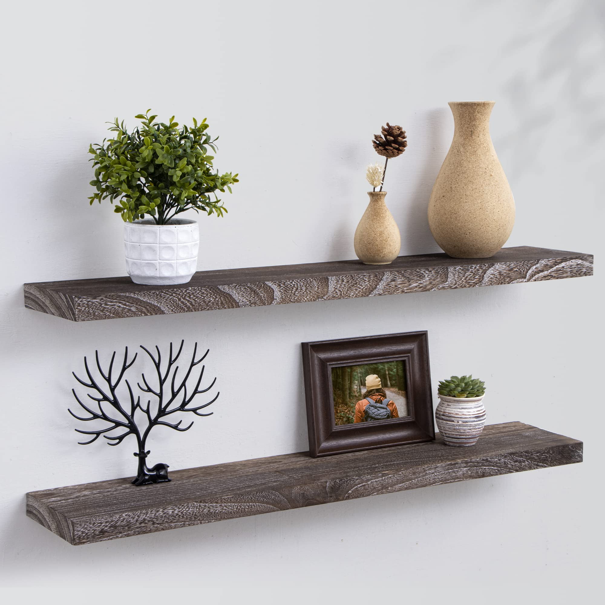 36 Inch Solid Wood Wall Shelves Set of 2, Rustic Wood Shelves for Wall ...
