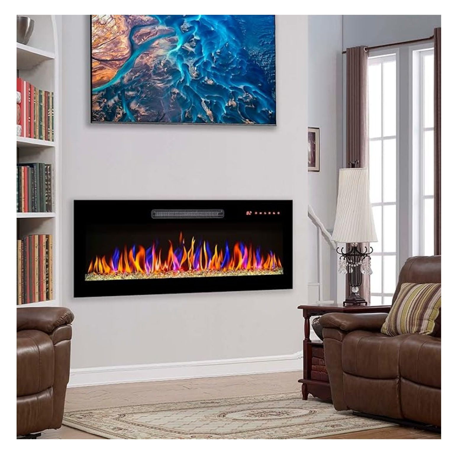 36 Inch Ultra-Thin Electric Fireplace, Recessed and Wall Mounted ...