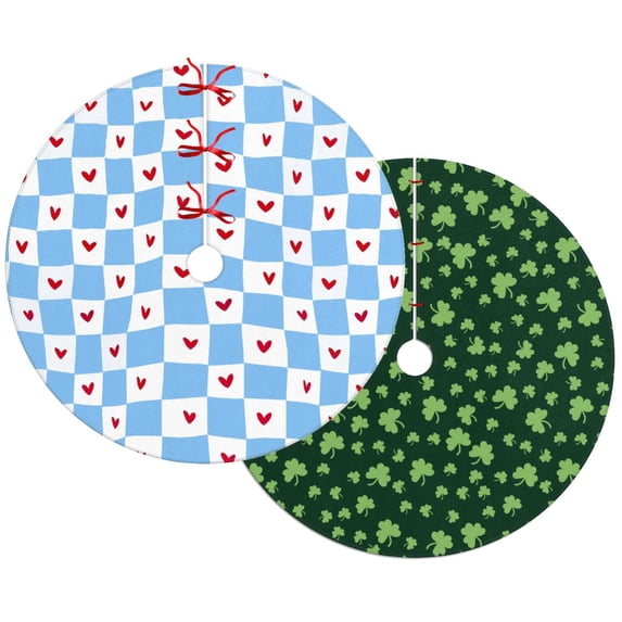 36 Inch Valentine's Day Tree Skirt Love Heart Clover Double Sided Print ...