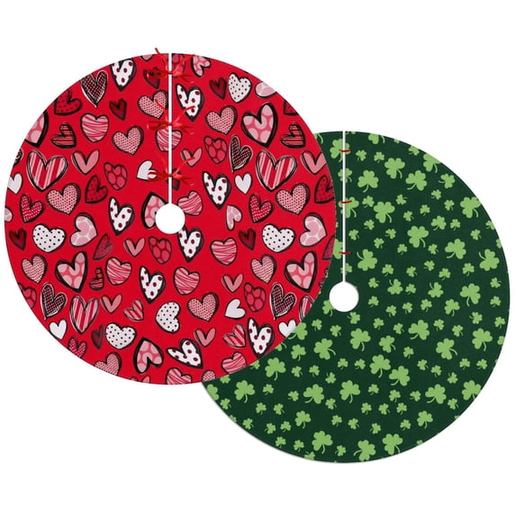 36 Inch Valentine's Day Tree Skirt Love Heart Clover Double Sided Print ...